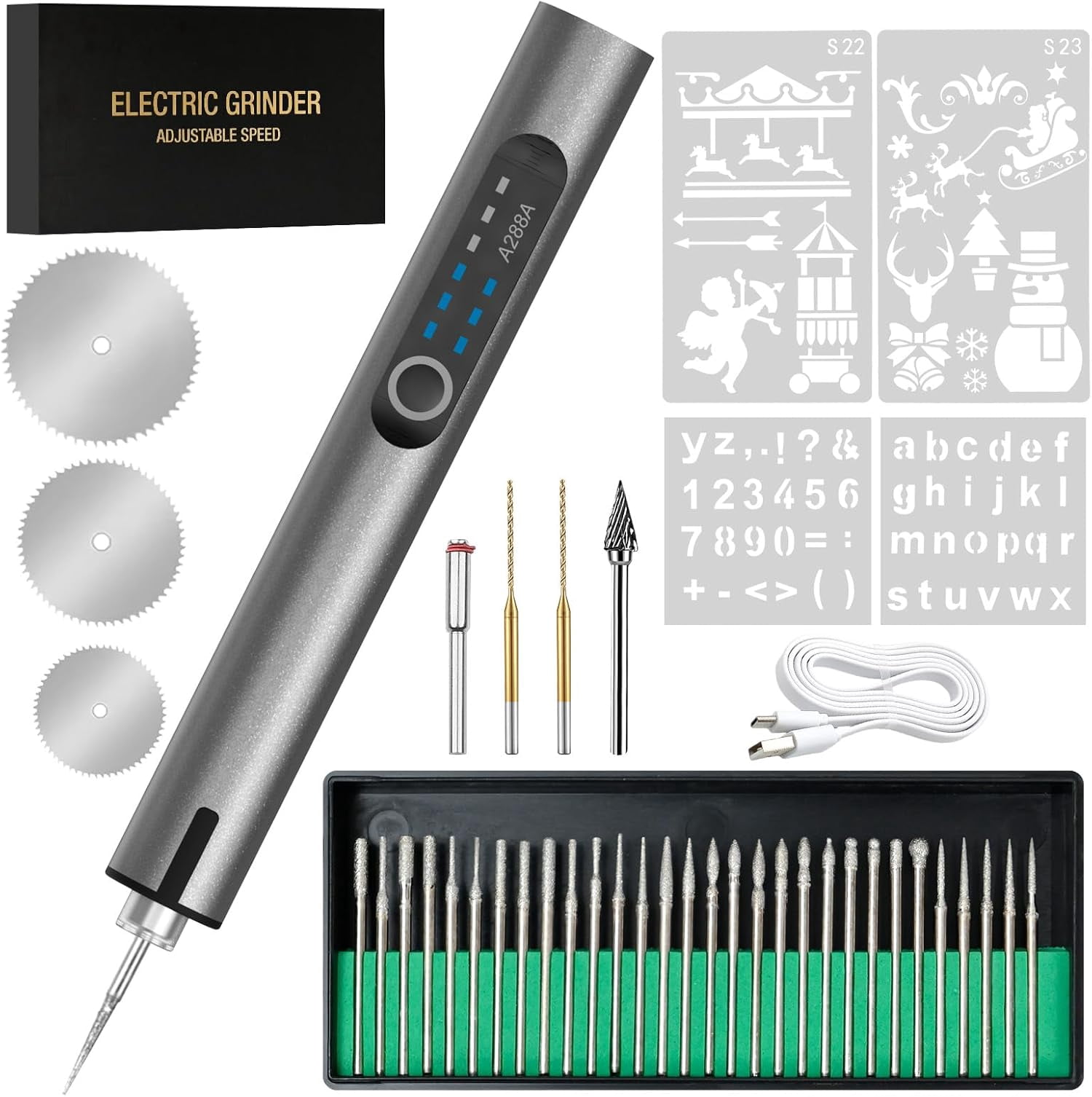 Cordless Electric Engraving Pen with 37 Bits, Portable USB-C ...