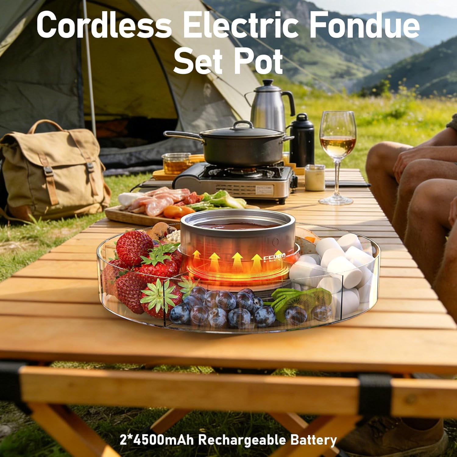 Cordless Electric Fondue Pot Set with Mood Light, 2*4500mAh ...