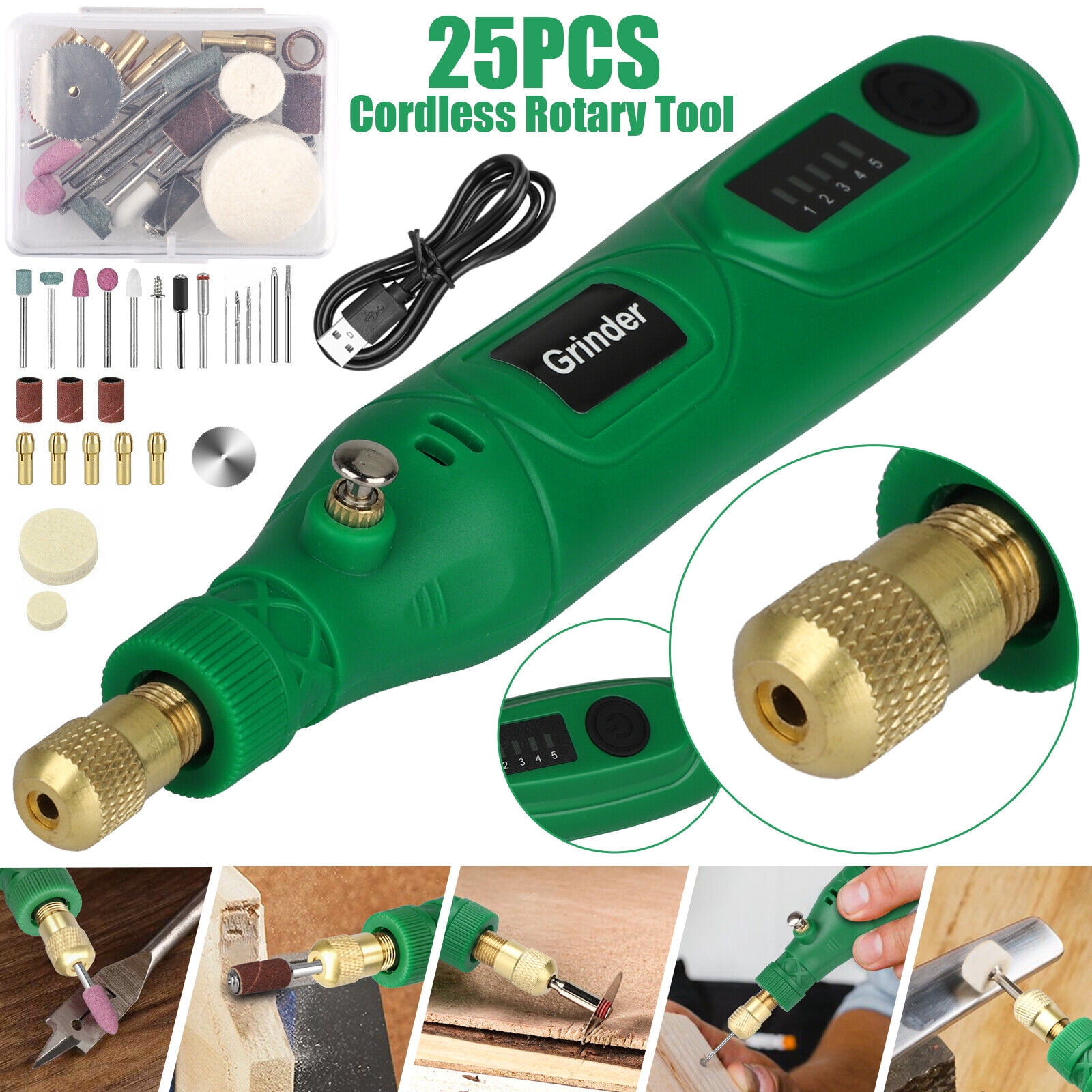 Cordless Electric Grinder Rotary Tool Polishing Kit 5 Variable Speed ...