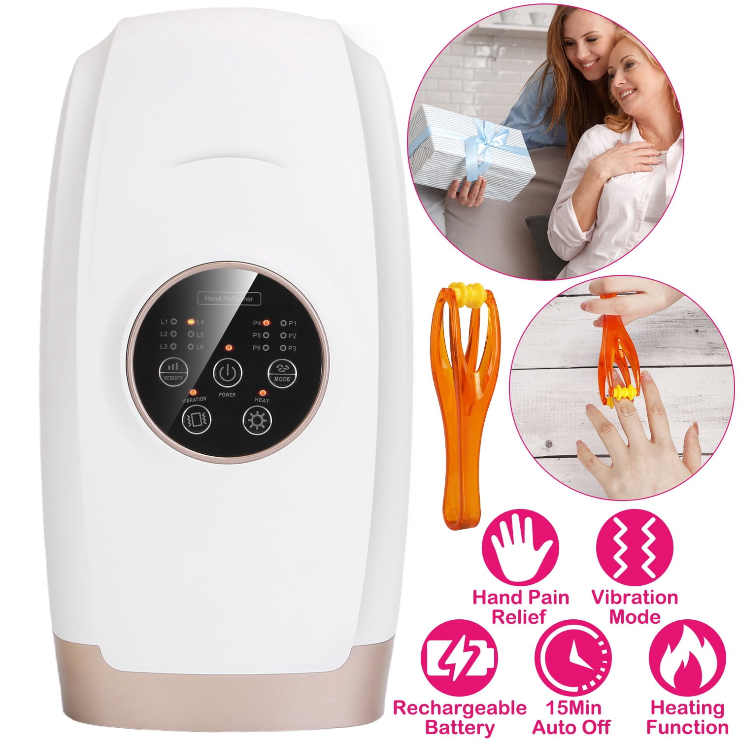Cordless Electric Hand Massager - Rechargeable with 6 Pressure Levels ...