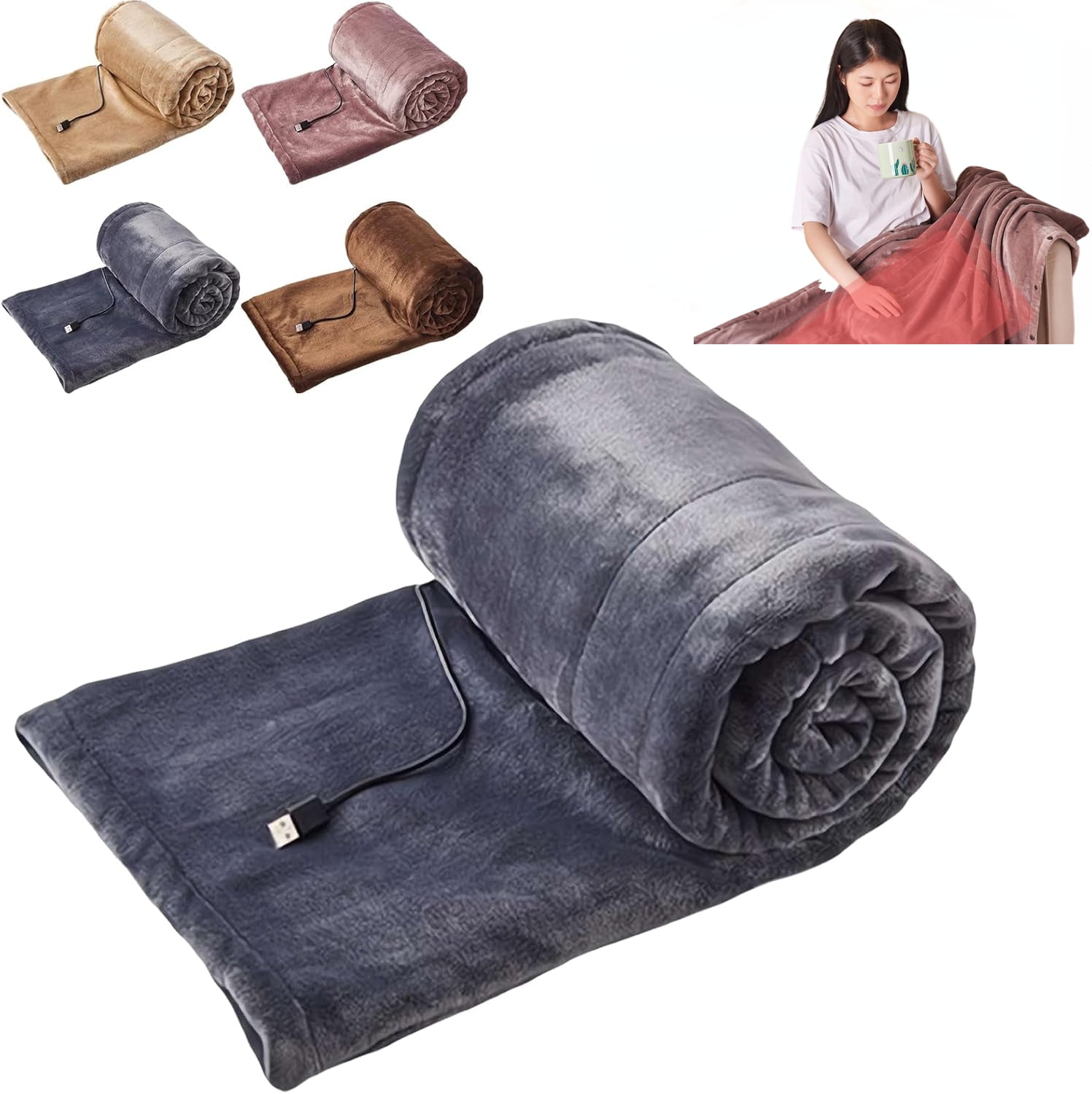 Cordless Electric Heated Blanket, USB Heated Blanket Portable Electric ...