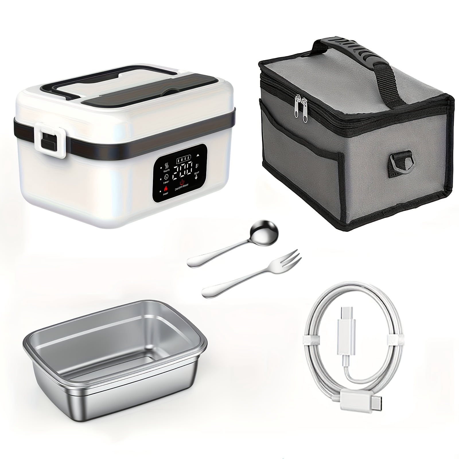 Cordless Electric Heated Lunch Box 1L - Rechargeable USB Food Warmer ...