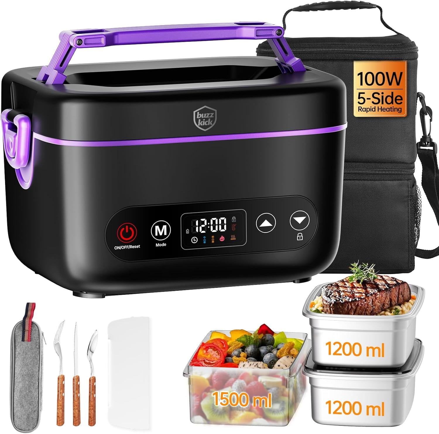 Cordless Electric Heated Lunch Box, 2x1.2L Portable Food Warmer Upgared ...