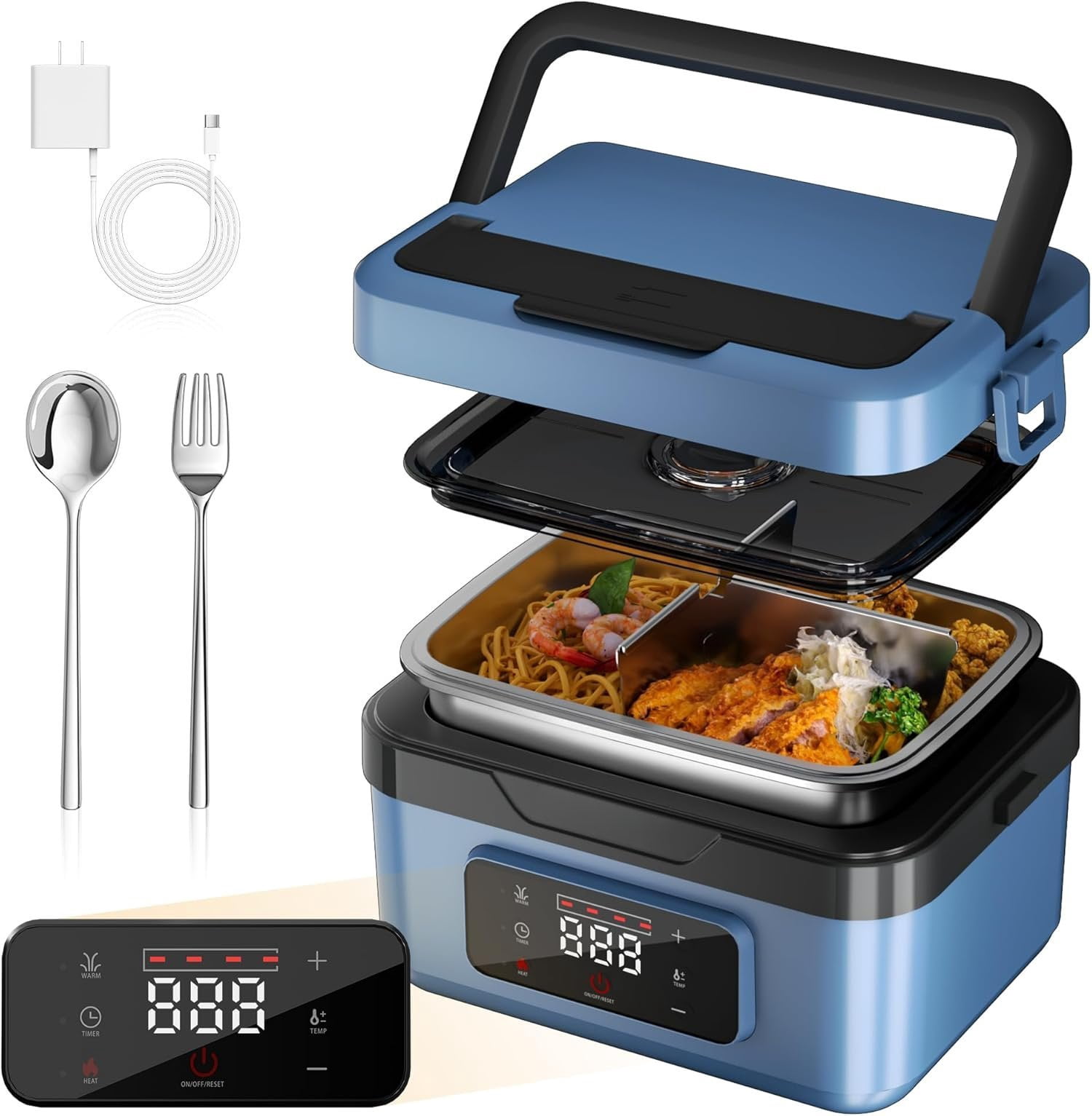Cordless Electric Heated Lunch Box: 6.3 Cups Self Heating Lunch Box ...