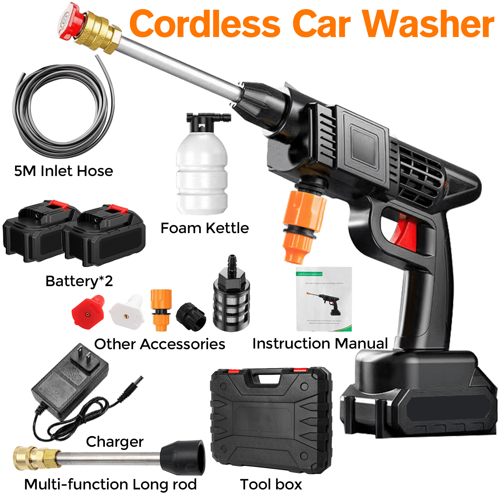 Cordless Electric High Pressure Water Spray Car Gun Portable Washer ...