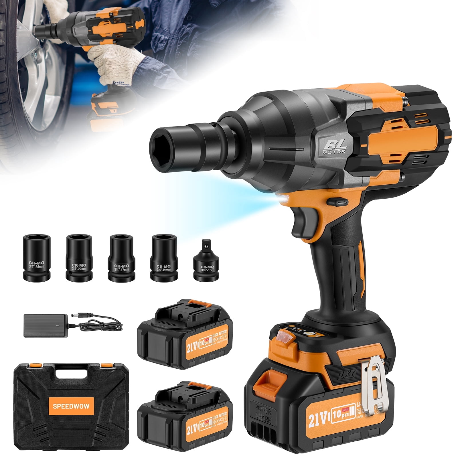 1328 Ft-lbs (1800N·m) Cordless Impact Wrench, 3/4" Brushless Impact Gun ...