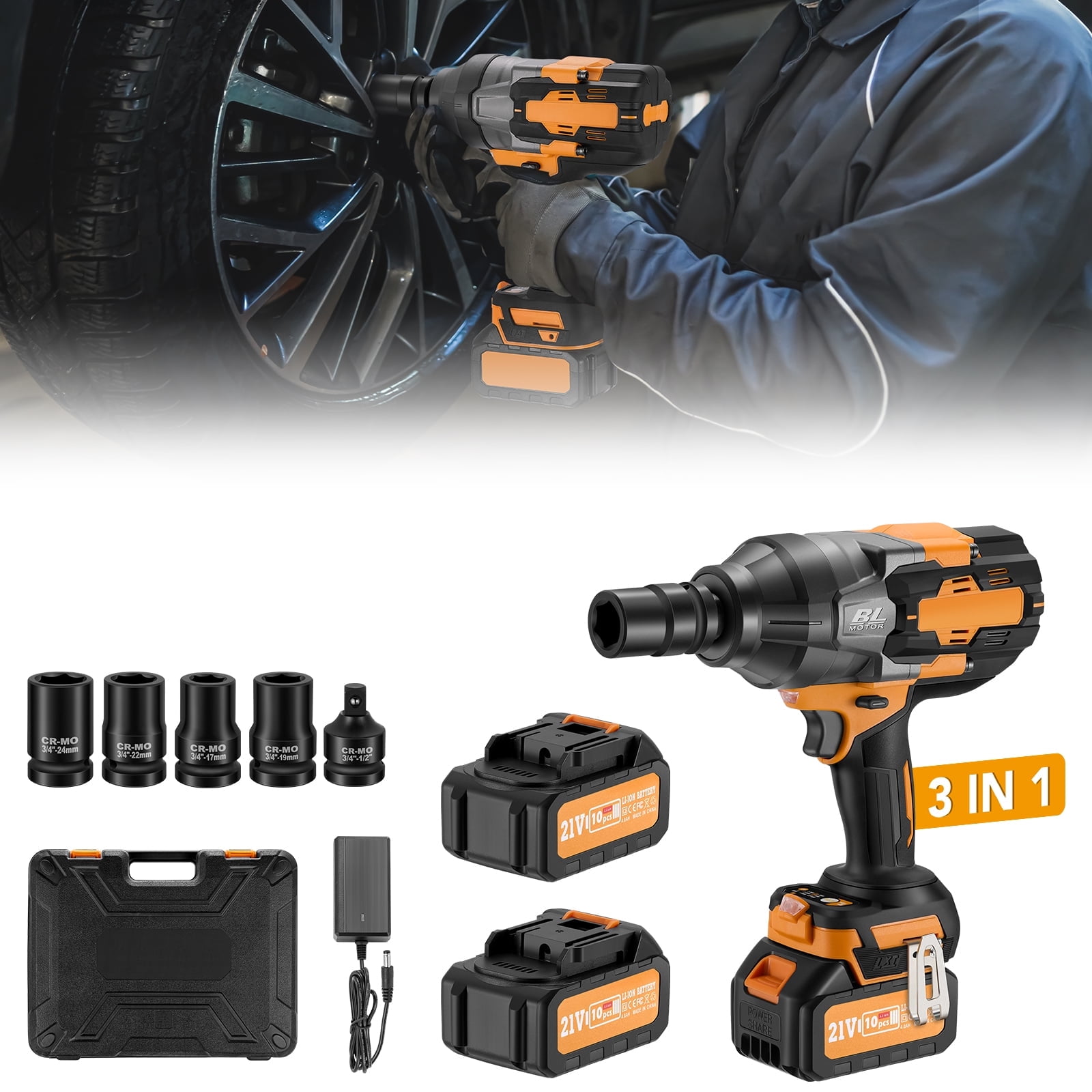 SPEEDWOW Cordless Impact Wrench, 1328Ft-lbs(1800Nm) 3/4" Brushless ...