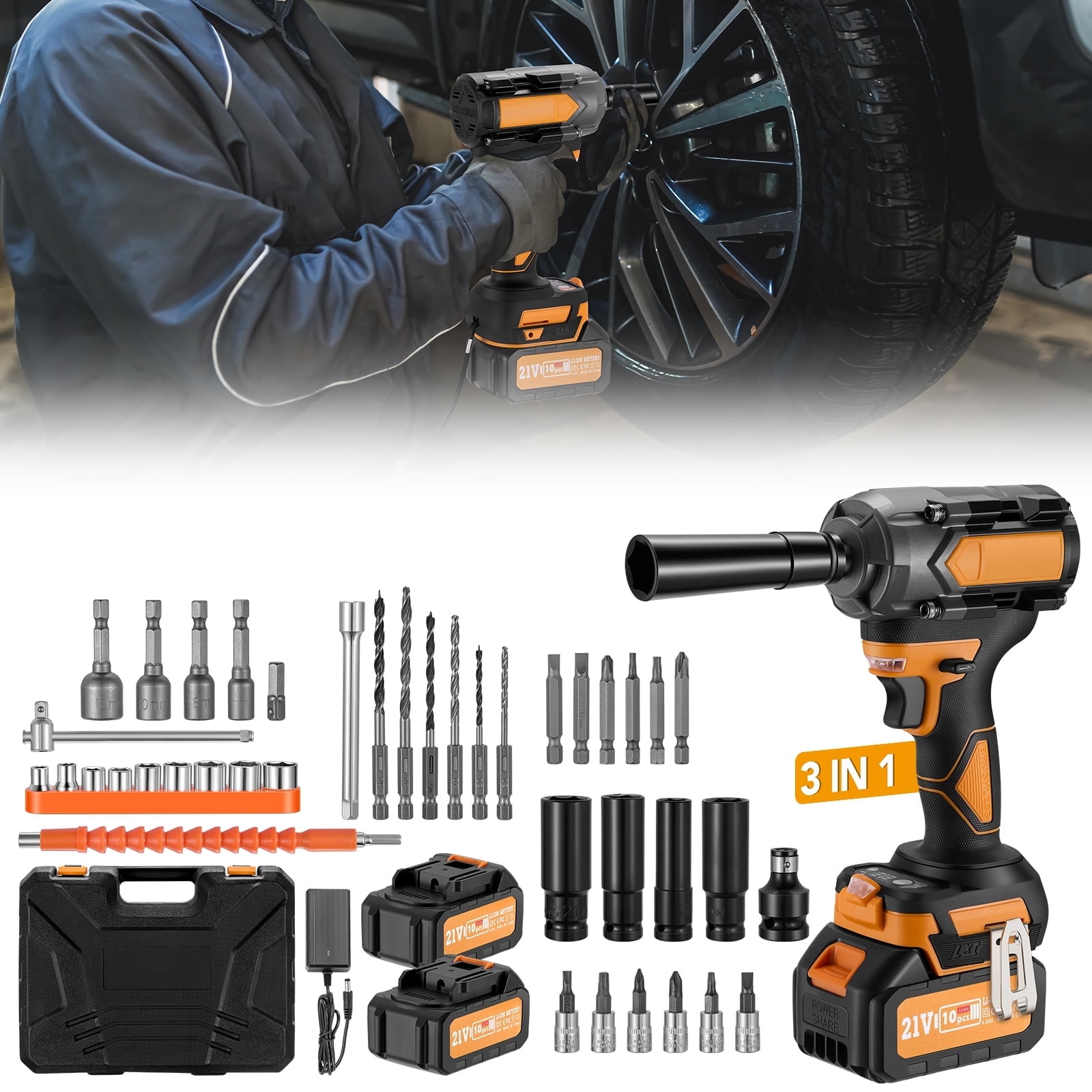 SPEEDWOW Cordless Impact Wrench, 443Ft-lbs (600N.m) 1/2" Brushless ...