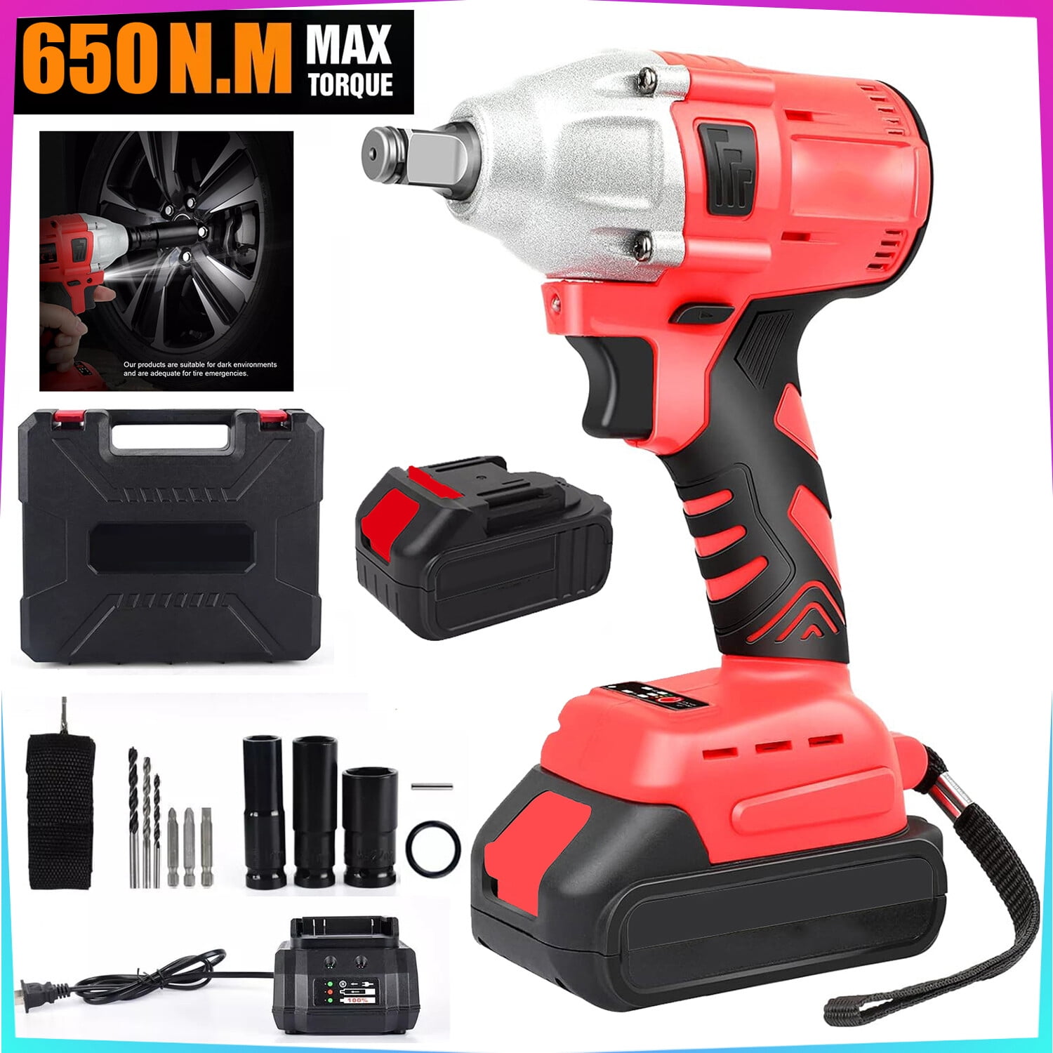 Cordless Electric Impact Wrench Gun 1/2'' High Power Driver With Li-ion Battery - Walmart.com