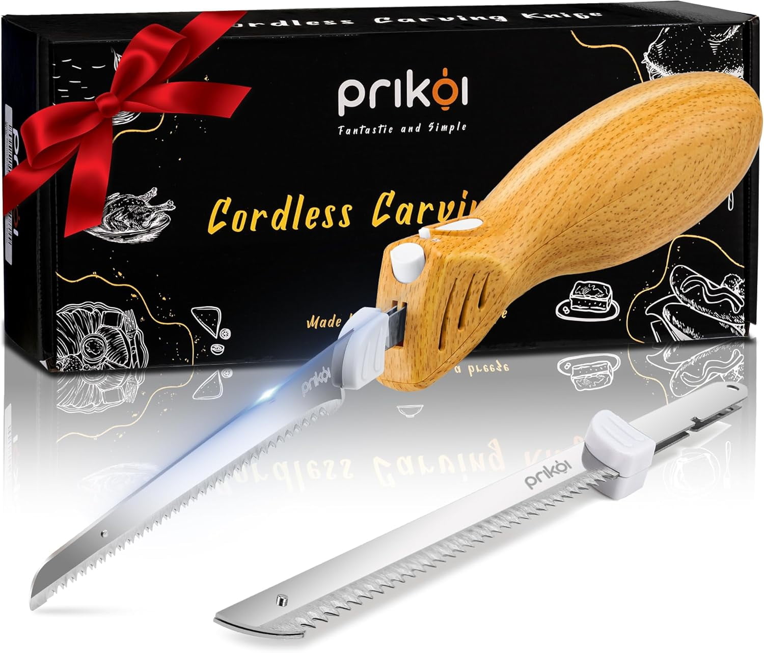 Cordless Electric Knife with Easy-Slice Serrated Edge Blades for Carving Turkey, Bread, Fillet ...