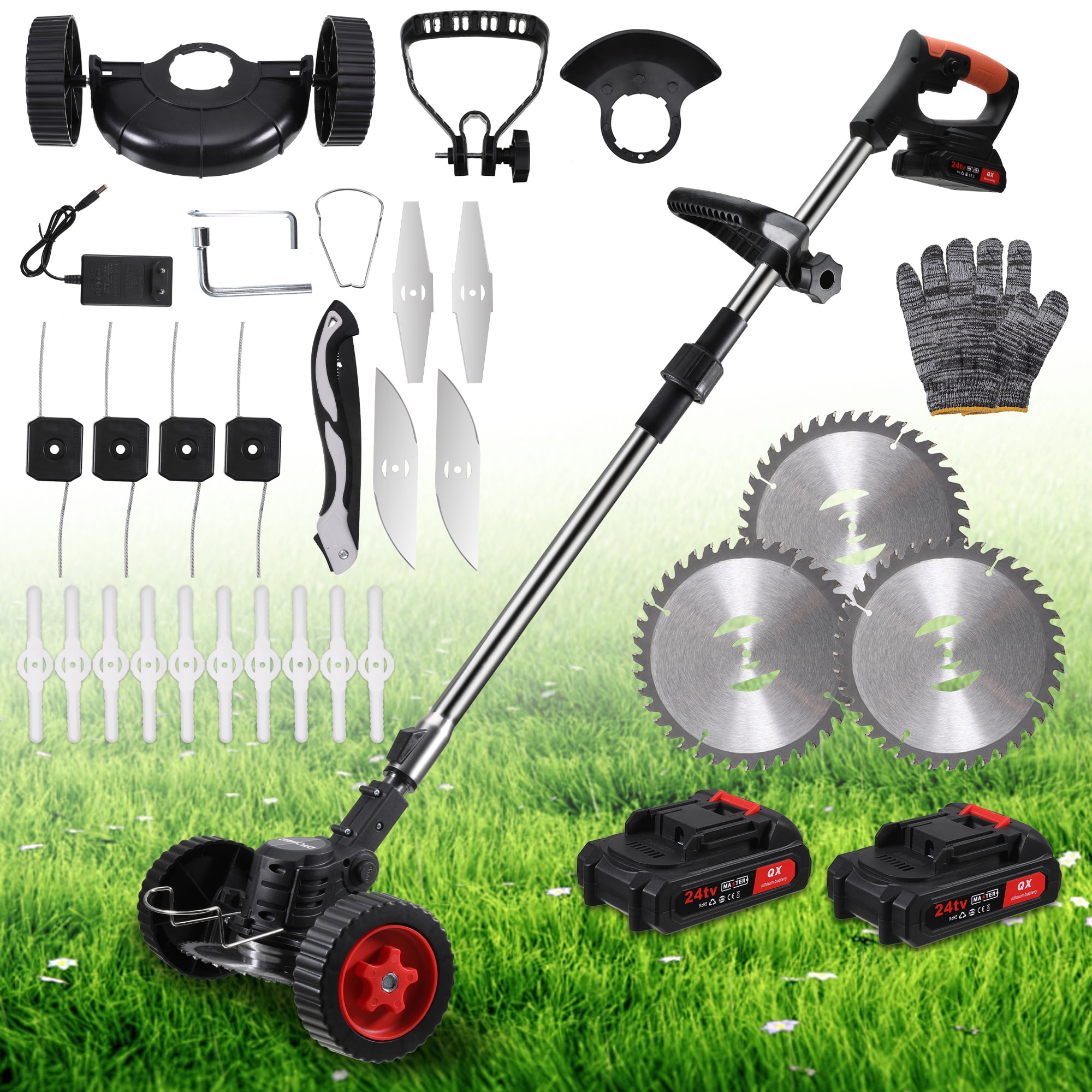 Cordless Electric Lawn Mower Kit, 2*21V 1500mAh Battery Powered Wheeled ...