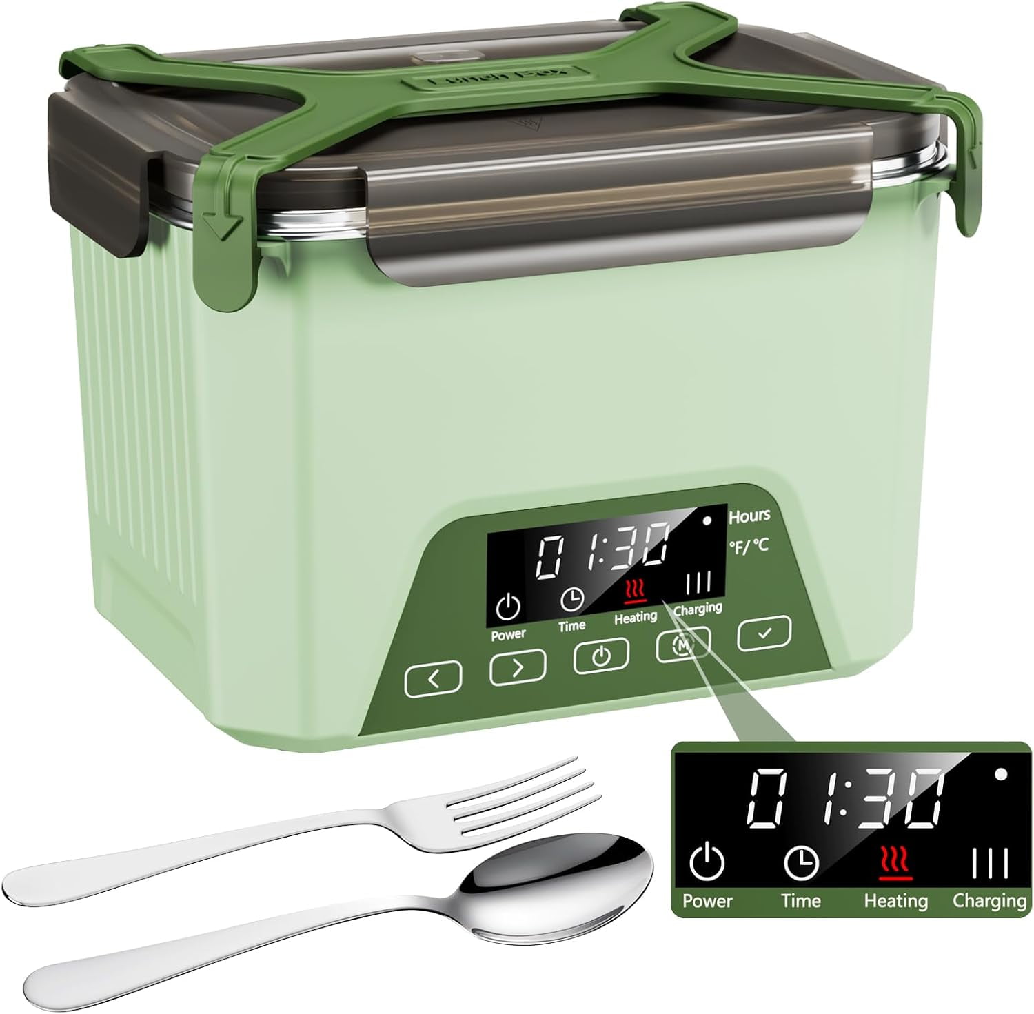 Cordless Electric Lunch Box, 1.2L Self Heating Lunch Box Battery Powered with Automatic Heating ...