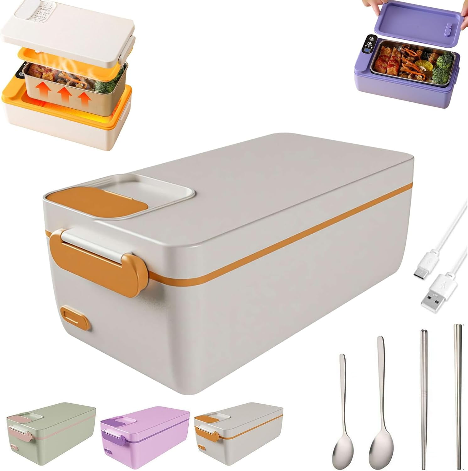 Cordless Electric Lunch Box, 1.2L Self Heating Lunch Boxes with ...