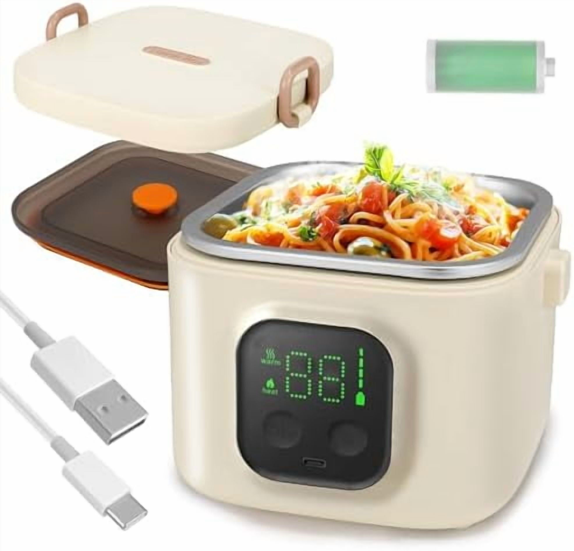 Cordless Electric Lunch Box, 27 oz Heated Lunch Box Battery Powered ...