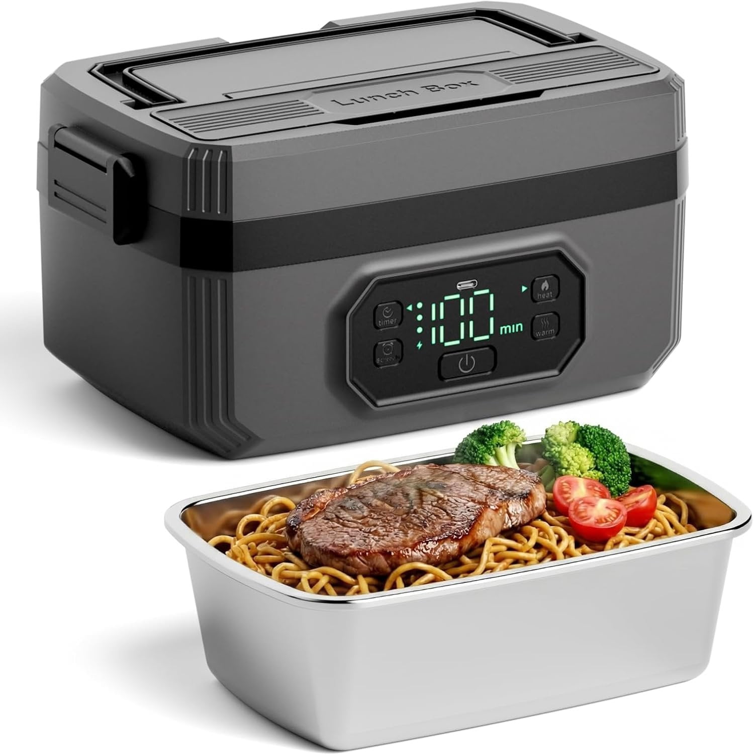 Cordless Electric Lunch Box for Adults, 1.2L Stainless Steel Container ...