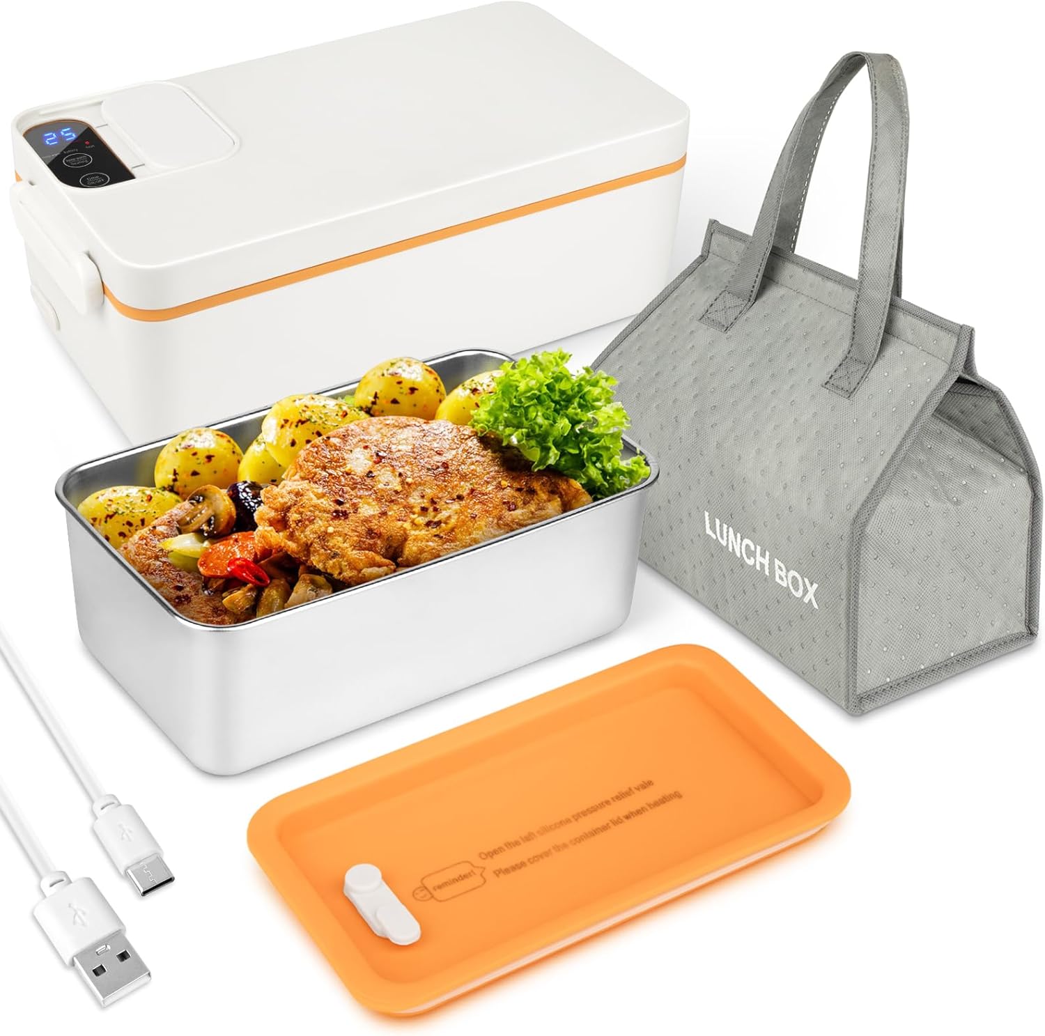 Cordless Electric Lunch Box Food Heater, Battery Powered Heated Lunch ...