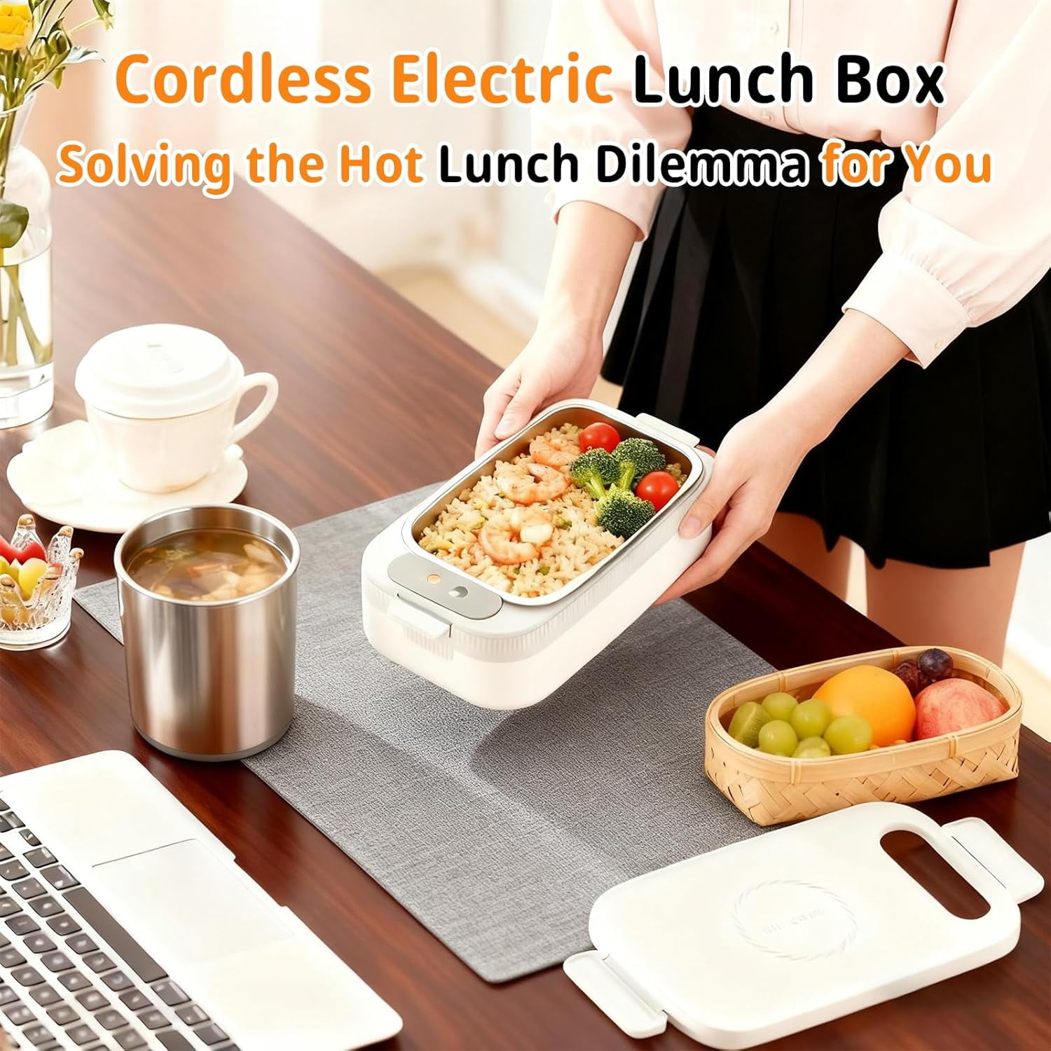 Cordless Electric Lunch Box for Adults, 1L Rechargeable Heated Lunch ...