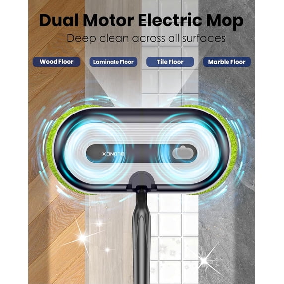 Cordless Electric Mop with LED Headlights & Water Sprayer, Long-Lasting ...