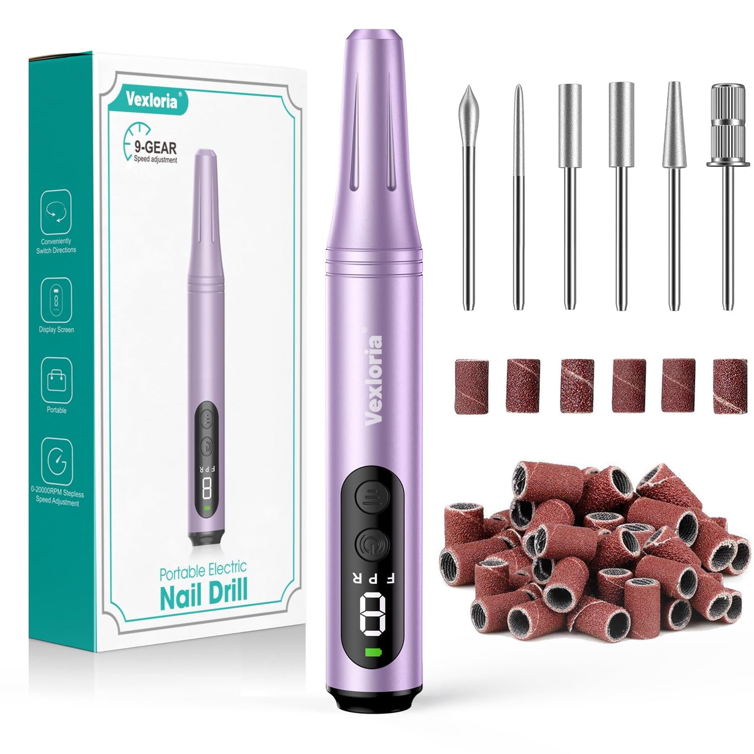 DETREON Cordless Electric Nail Drill, Rechargeable Pen Nail File Kit ...