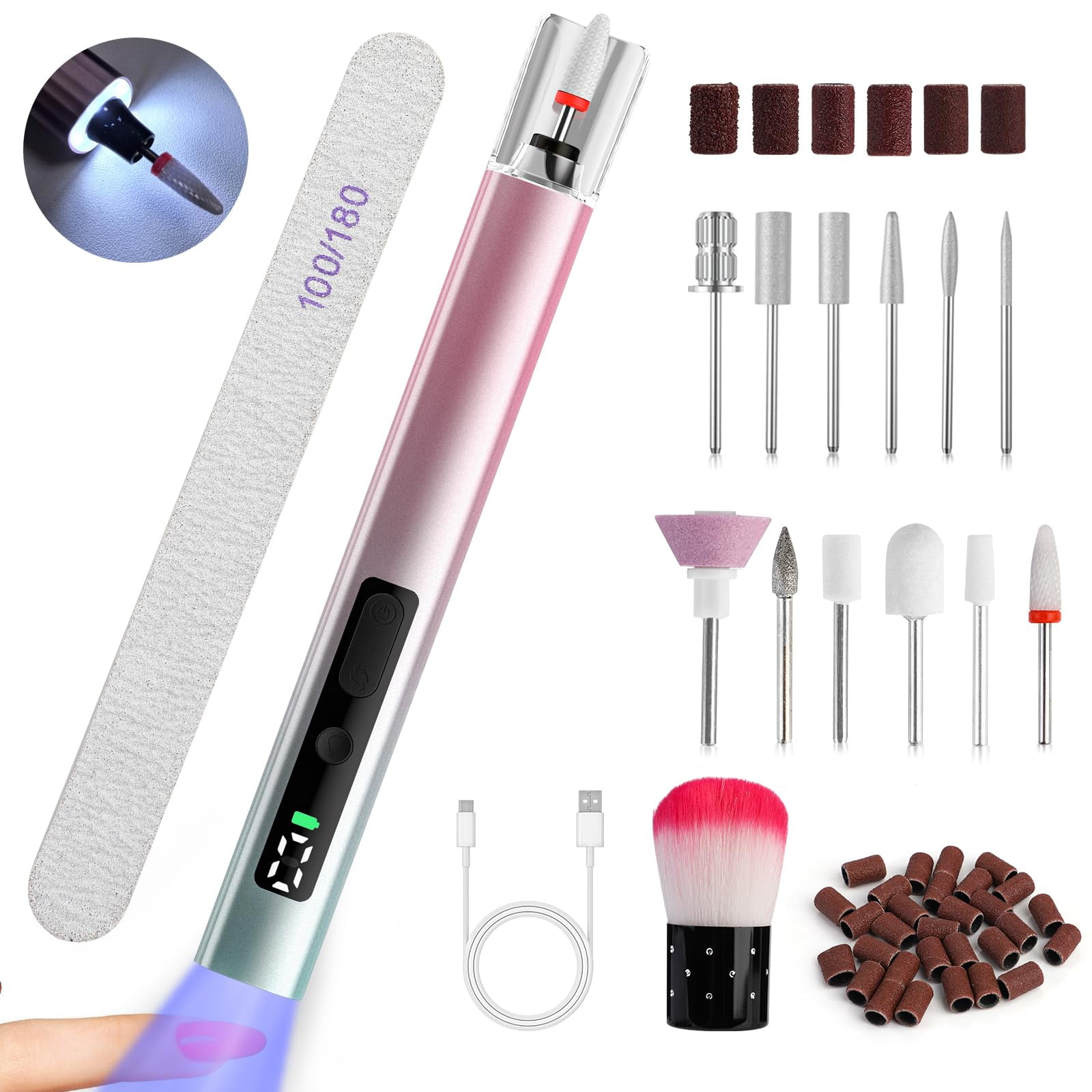 Cordless Electric Nail File Set with UV Light, 1 Professional Manicure ...
