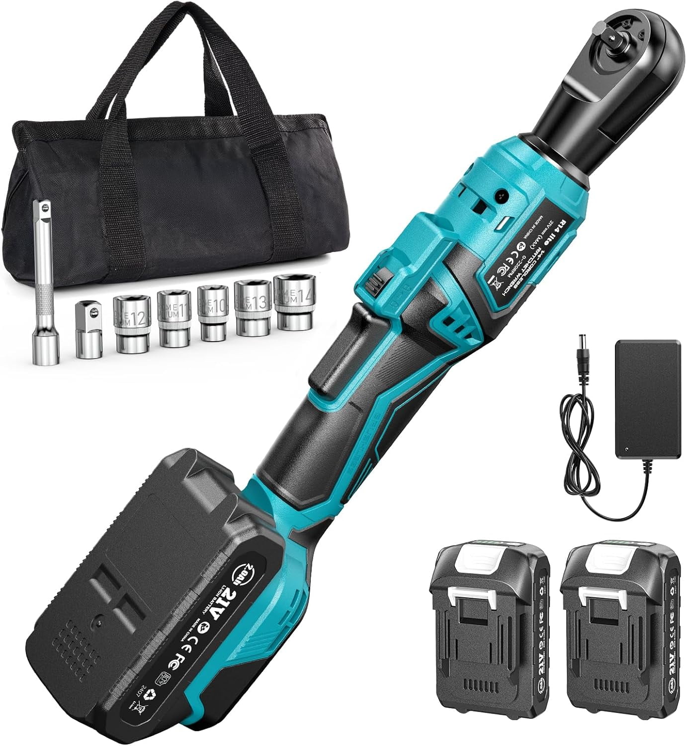 Cordless Electric Ratchet Wrench: 50Nm Torque 220RPM, Power Ratchet Set ...