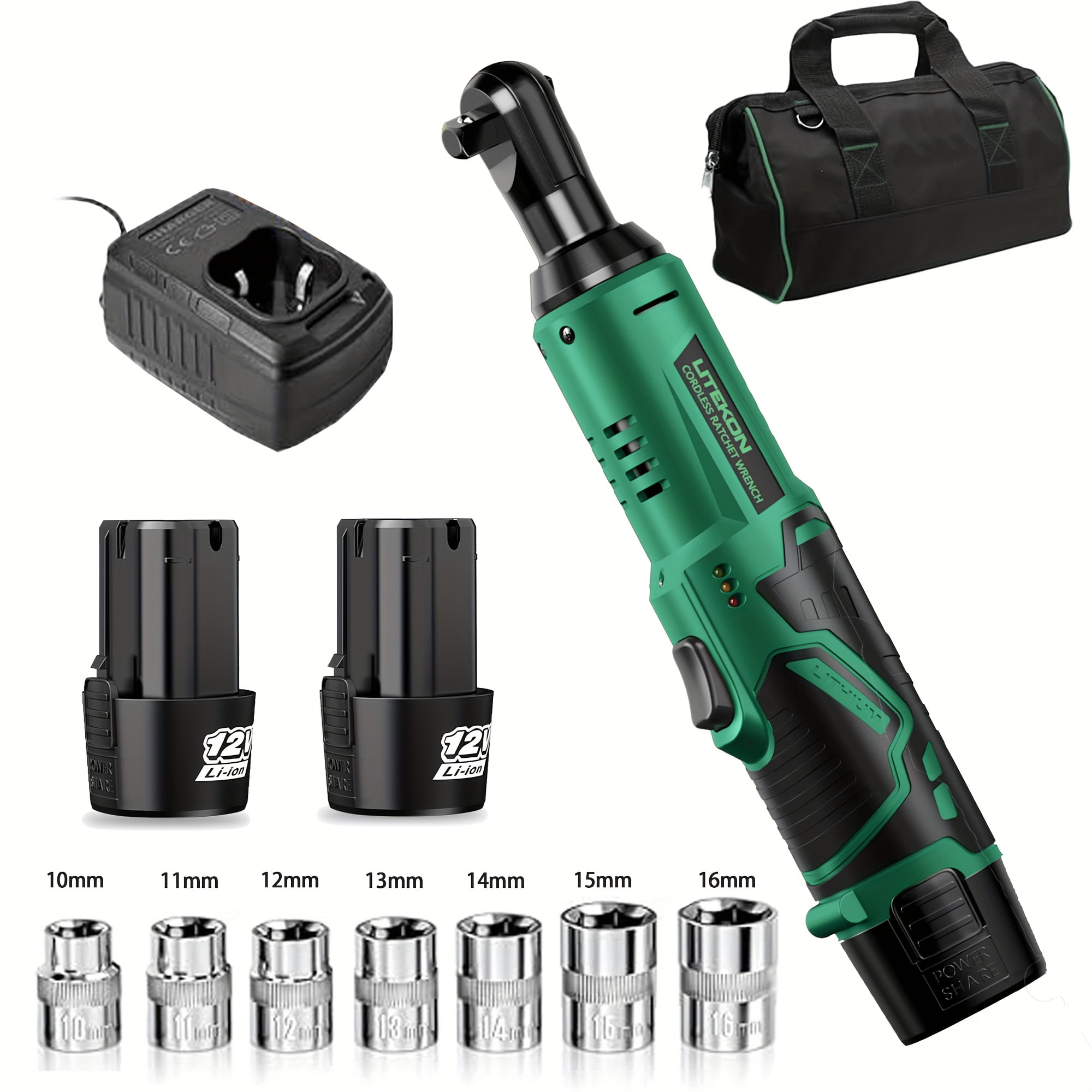 Cordless Electric Ratchet Wrench Set - 12V Power Ratchet Tool Kit with ...