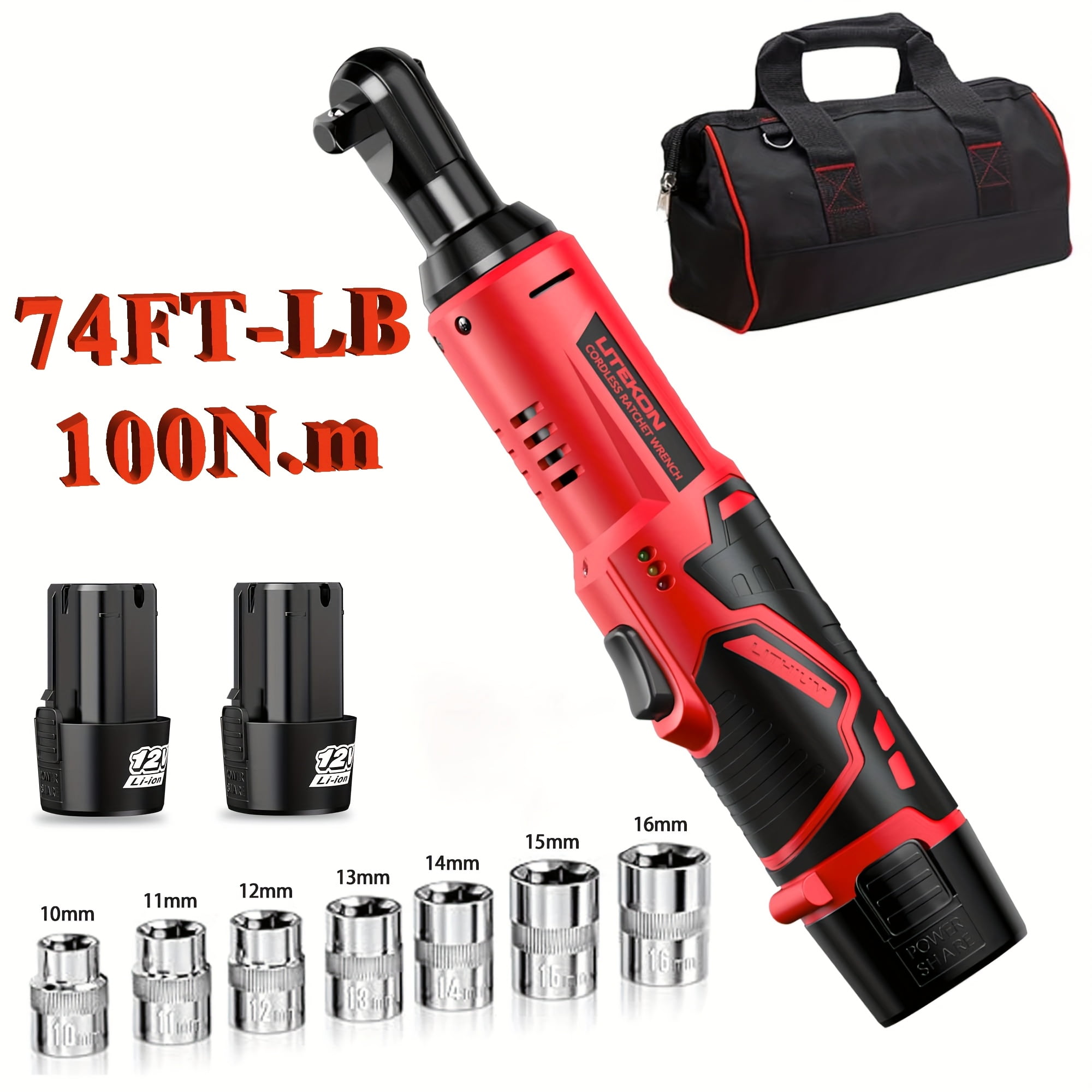 Cordless Electric Ratchet Wrench Set - 12V Power Ratchet Tool Kit with ...