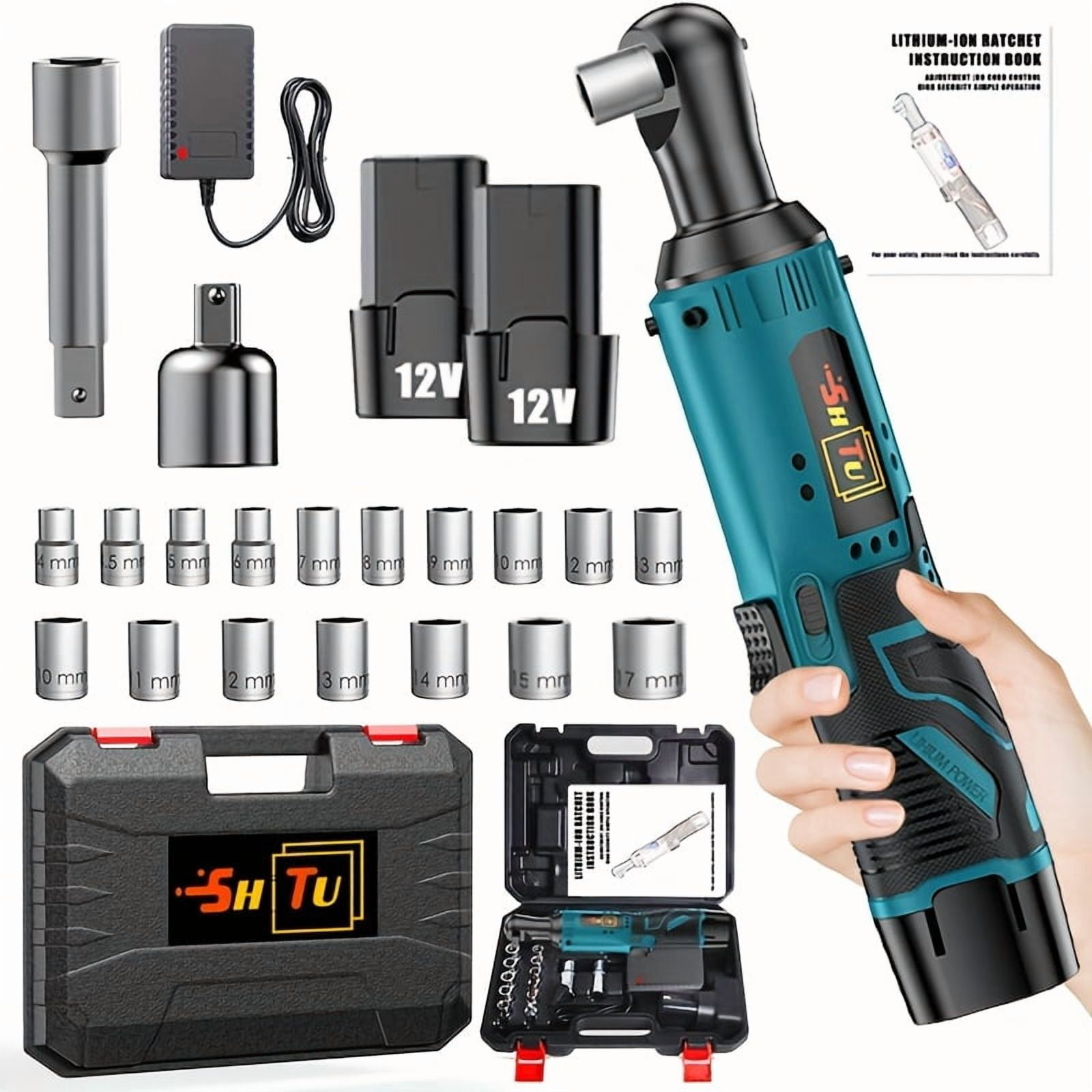 Cordless Electric Ratchet Wrench Tool Kit - Rechargeable Battery ...