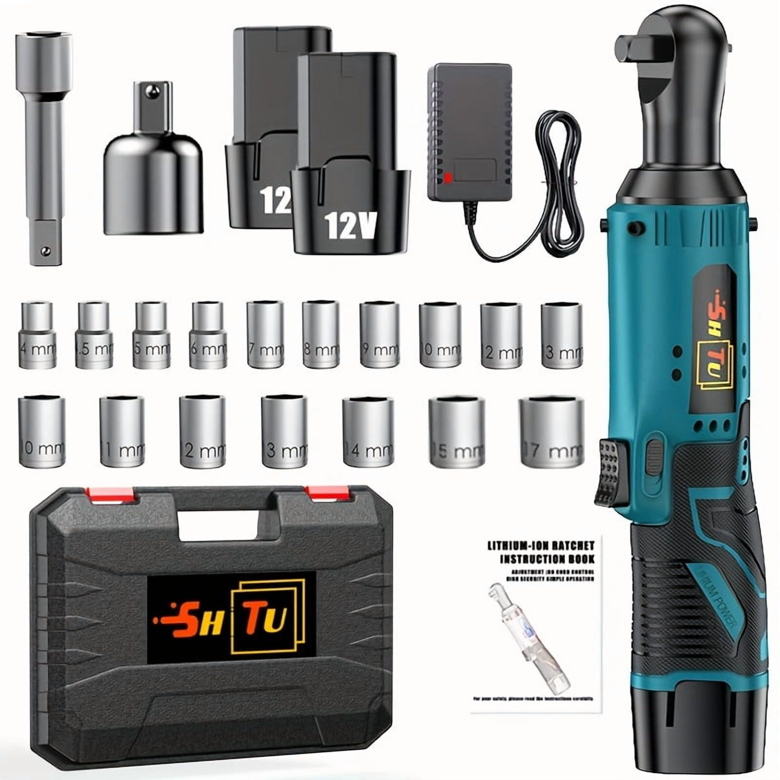 Cordless Electric Ratchet Wrench Tool Kit - Rechargeable Battery ...