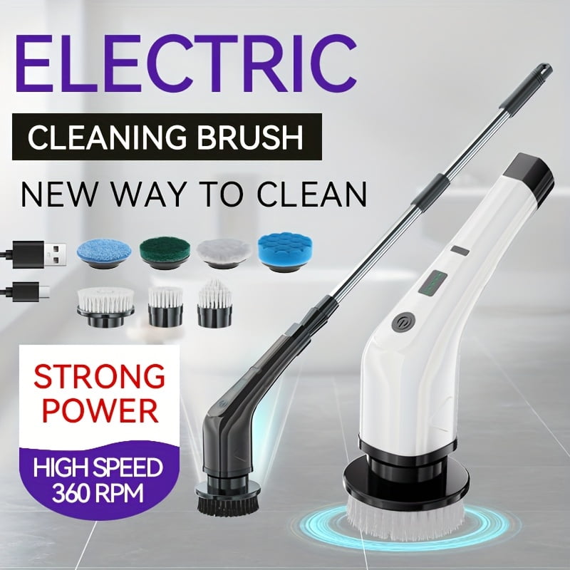 Cordless Electric Rotating Cleaning Brush - 7 Replaceable Heads ...
