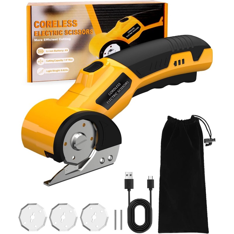 Cordless Electric Scissors,4V Rechargeable Cardboard Cutter Heavy Duty ...