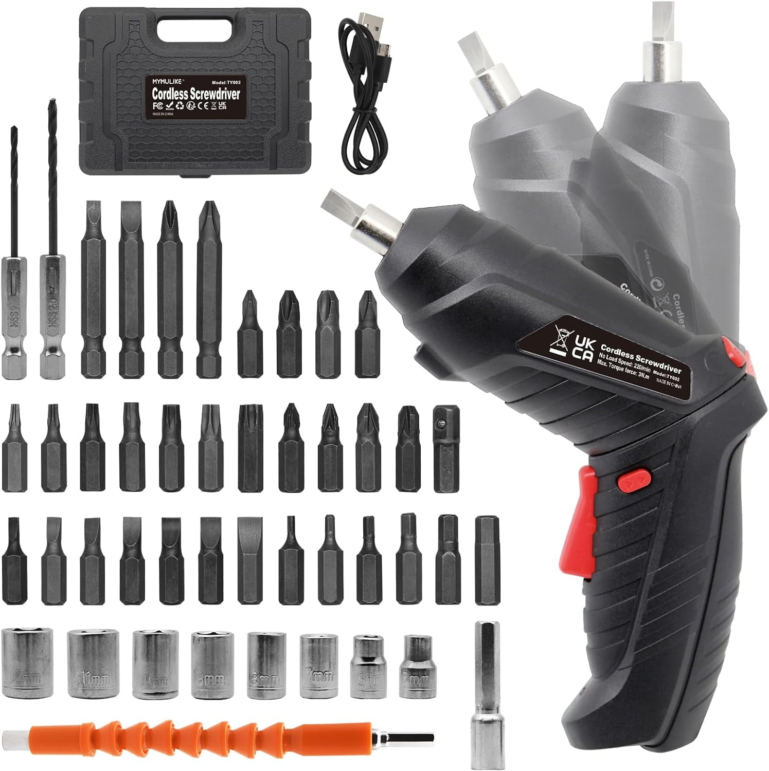 3.6V Cordless Electric Screwdriver Kit with 47 Accessories, USB Charger ...
