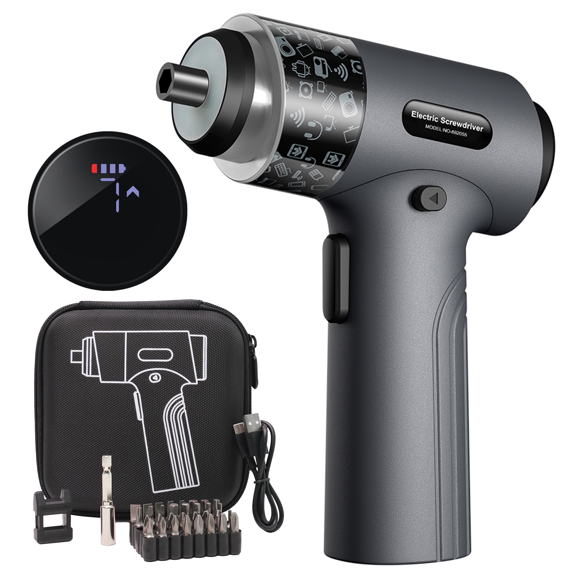 Cordless Electric Screwdriver Set with 32 Bits, Digital Display, LED ...