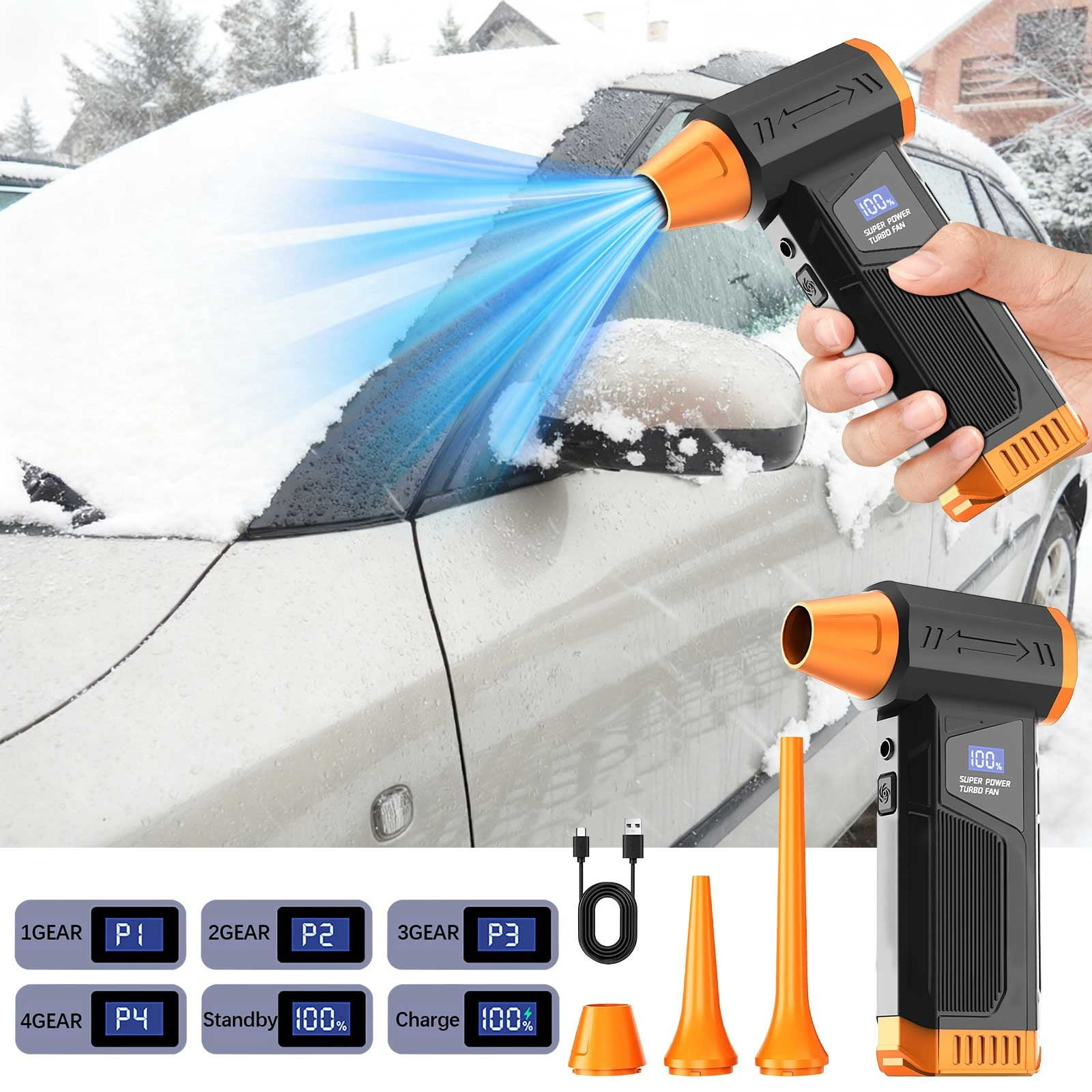 Cordless Electric Snow Blower,Rechargeable Compressed Air Blower with ...