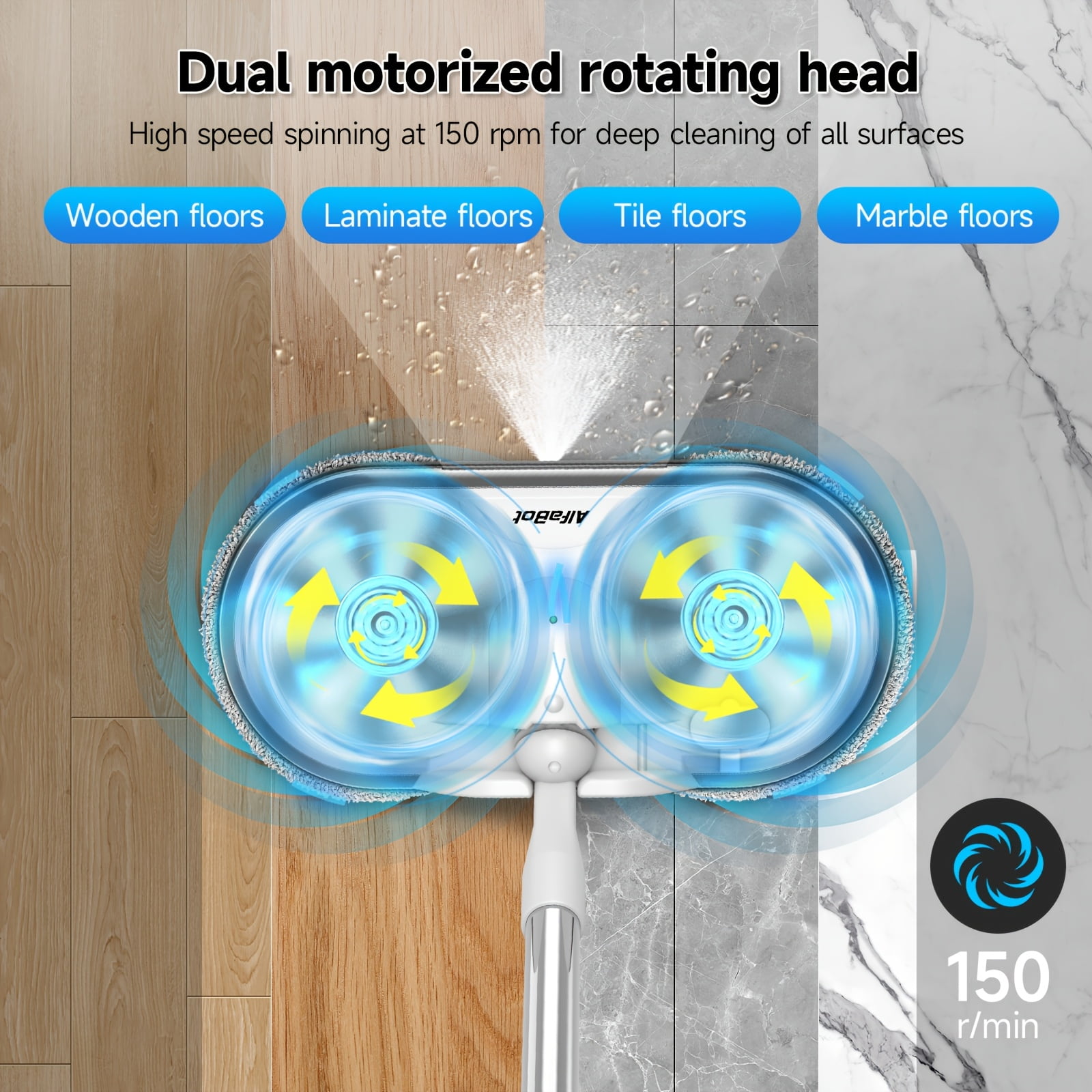 Cordless Electric Spin Mop with LED Headlight and Water Spray Function ...