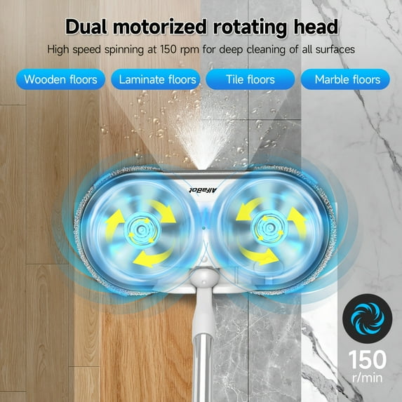 Cordless Electric Spin Mop with LED Headlight and Water Spray Function ...