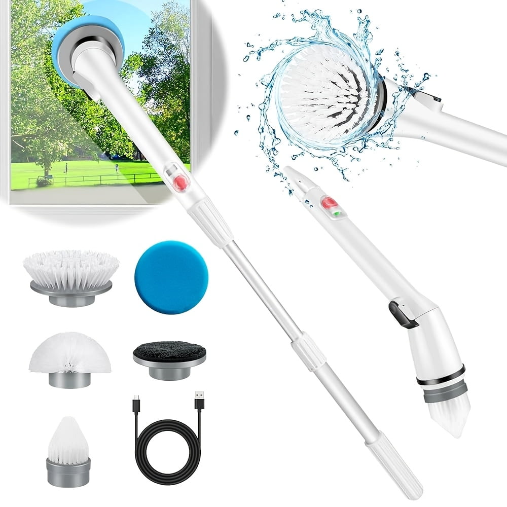 Cordless Electric Spin Scrubber with 7 Brush Heads & Adjustable Handle ...