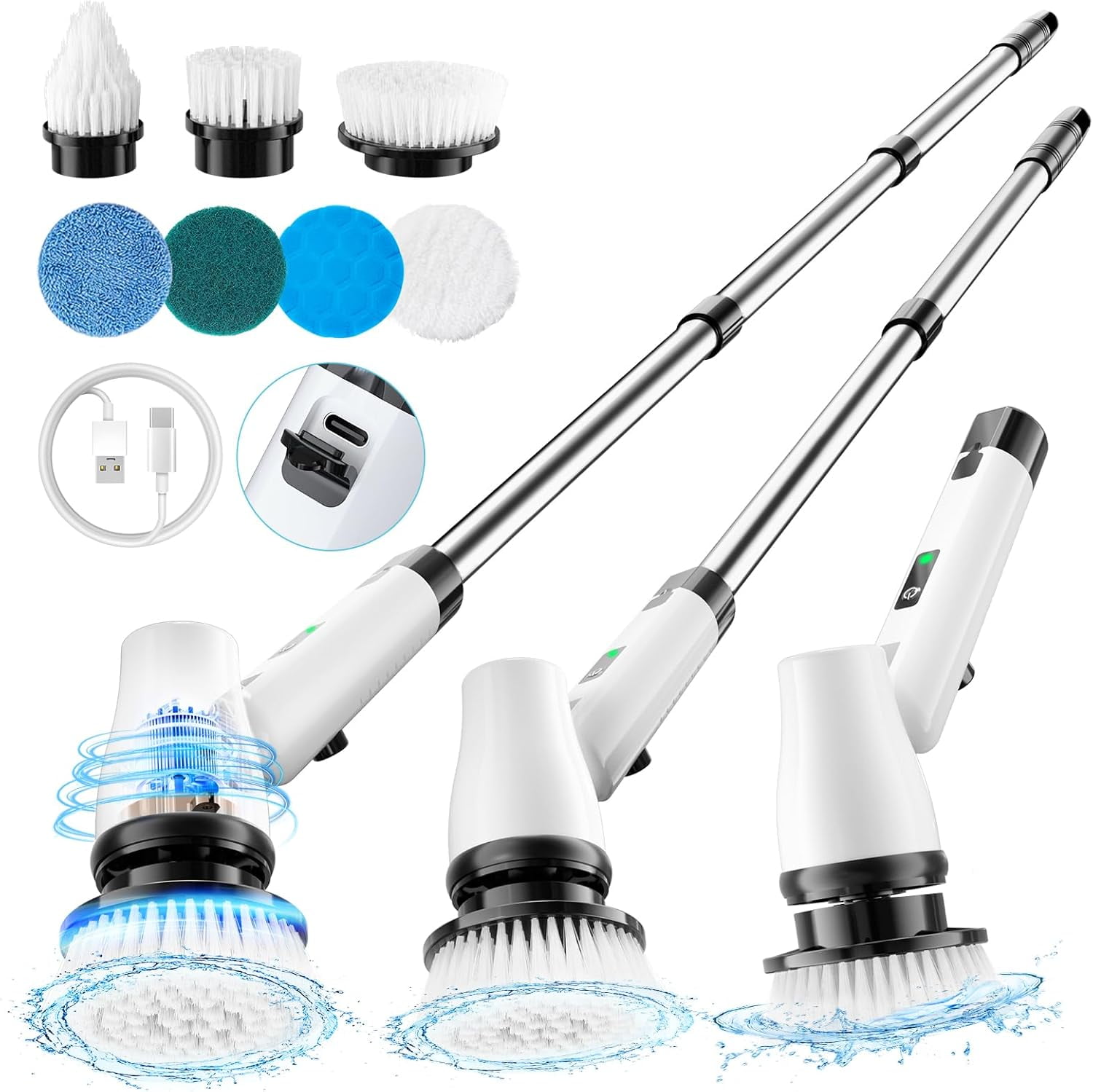 Cordless Electric Spin Scrubber Brush with Long Handle for Bathroom ...