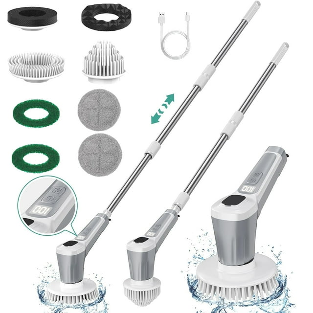 Cordless Electric Spin Scrubber Cleaning Brush with Water Spray 8 ...