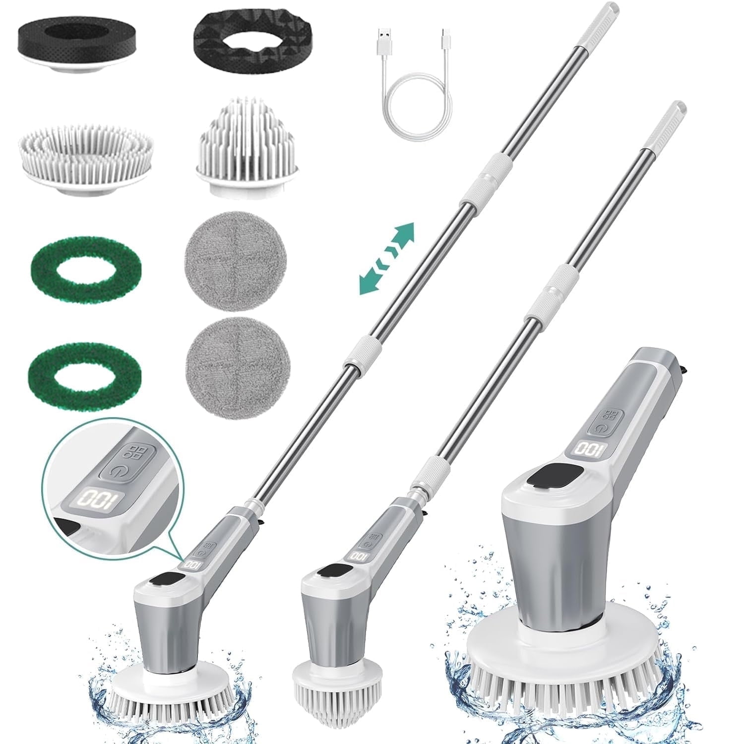 HQinx Electric Spin Scrubber, Cordless Cleaning Brush Waterproof with 8 ...
