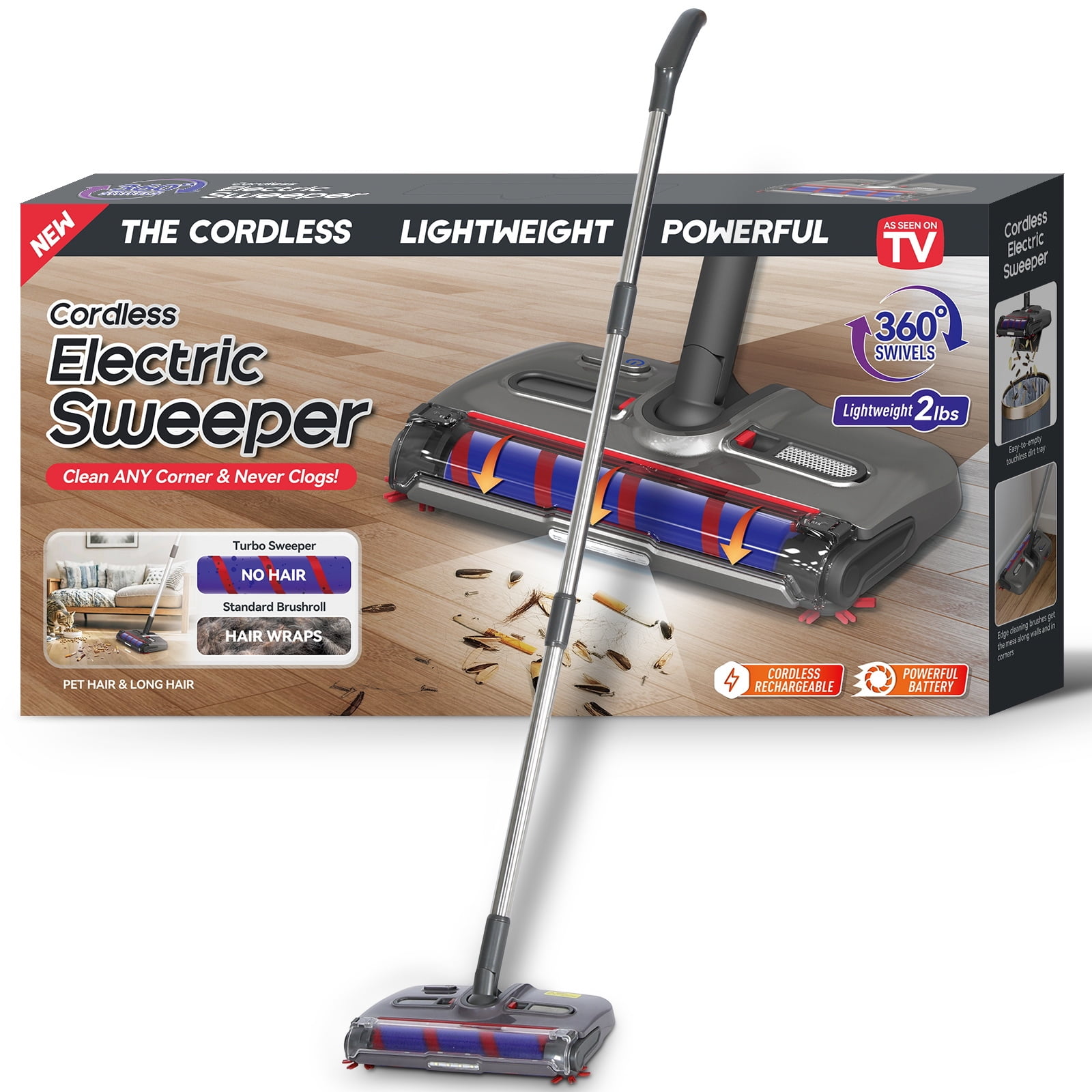 Cordless Electric Sweeper Turbo Broom,Rechargeable 360° Floor Cleaner ...
