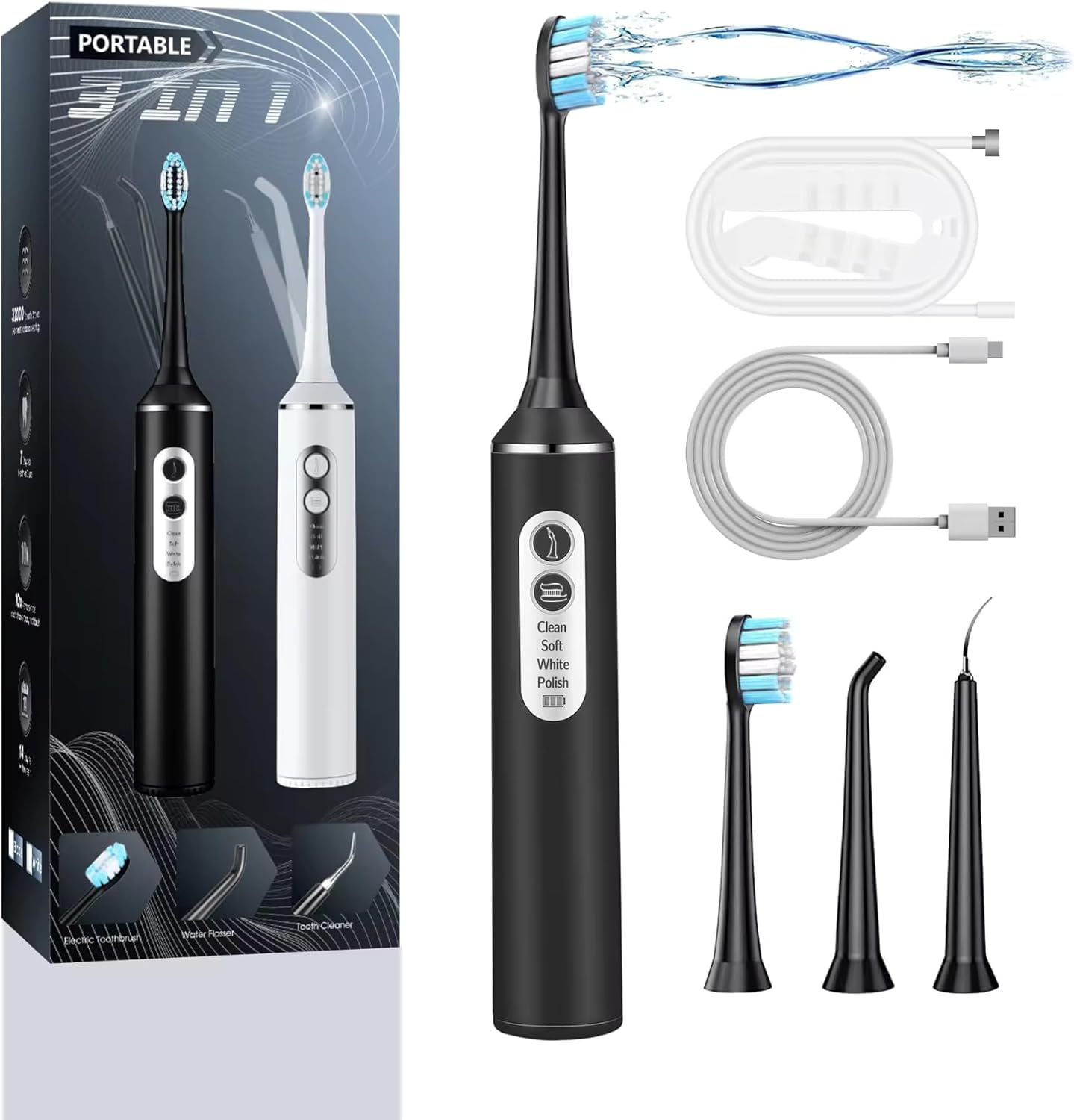 Cordless Electric Water Flosser Toothbrush with Replacement Heads ...