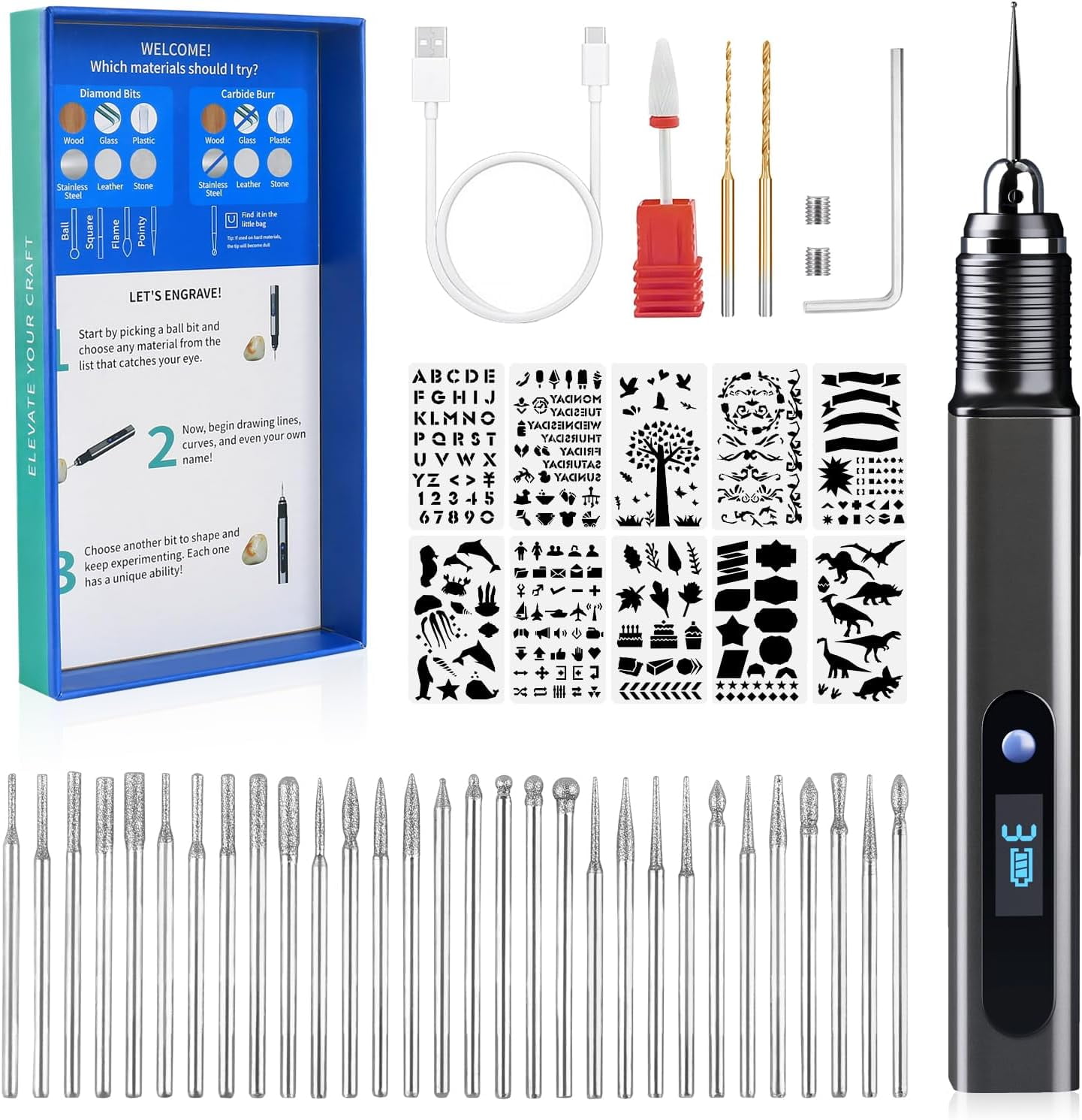 Cordless Engraving Pen Kit with Carrying Case, Rechargeable Electric ...