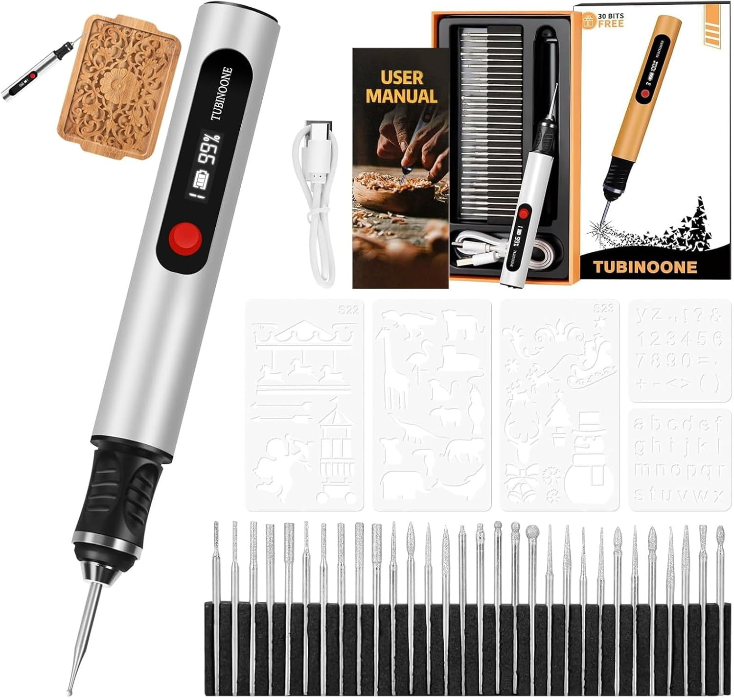 Cordless Engraving Pen, Rechargeable Mini Engraver Tool with 30 Bits, 5 ...