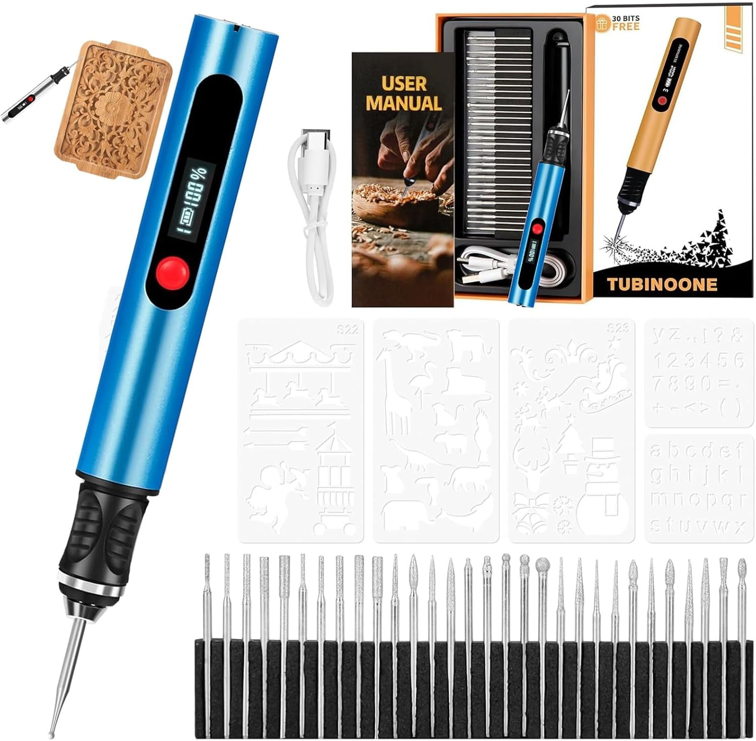 Cordless Engraving Pen, Rechargeable Mini Engraver Tool with 30 Bits, 5 ...