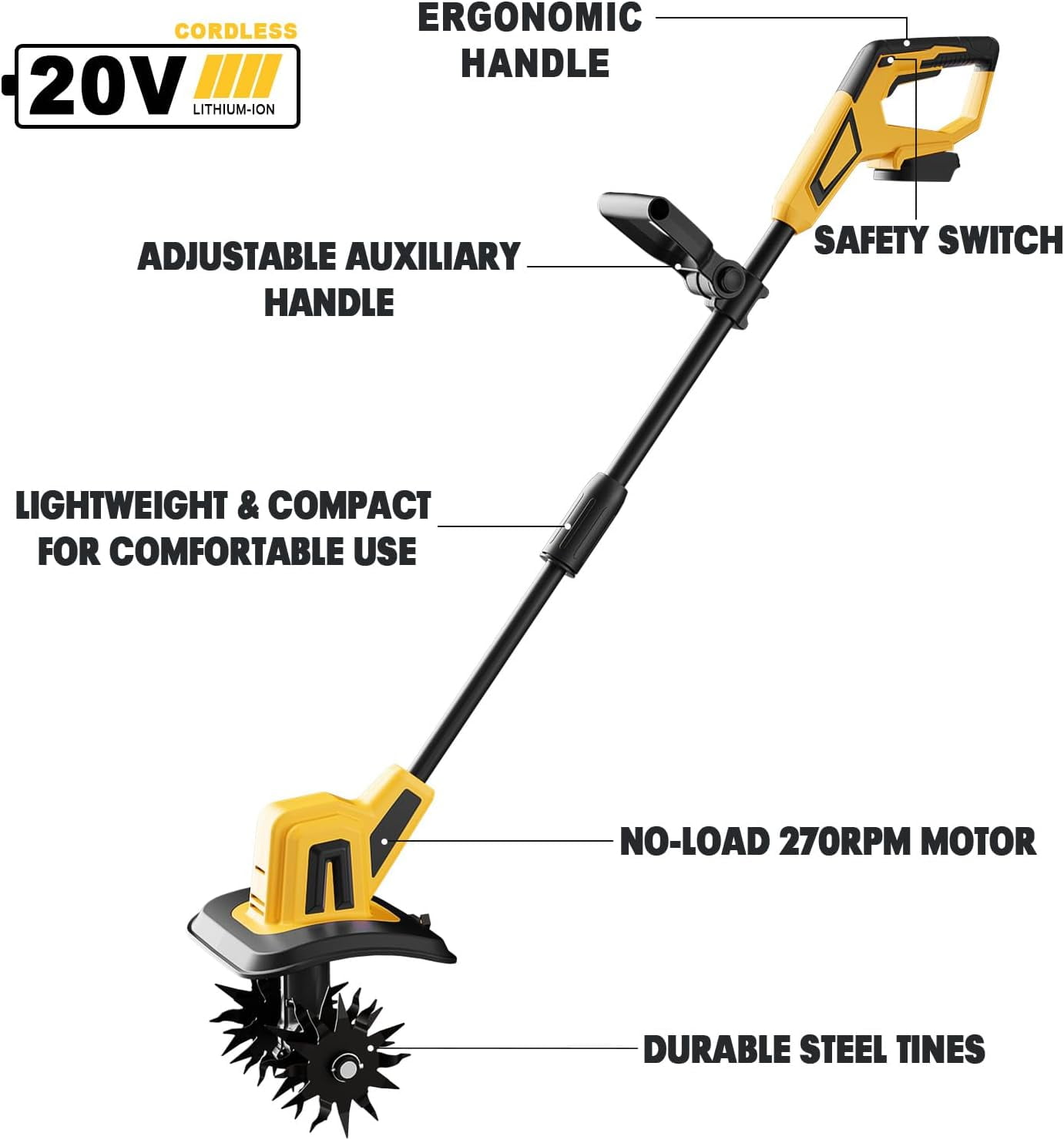 Cordless Garden Tiller Cultivator Compatible with Dewalt 20V MAX ...