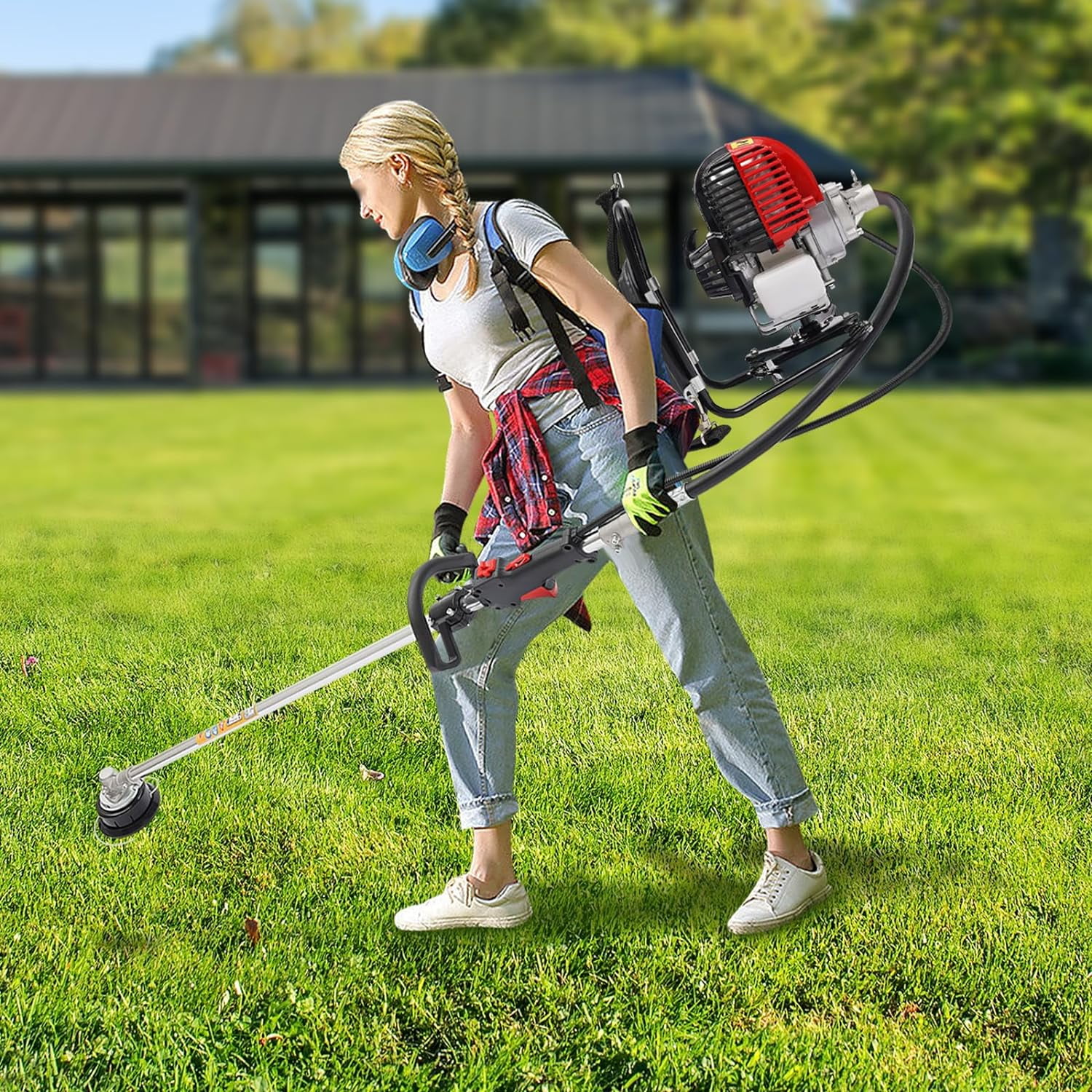Cordless Gas Powered Brush Cutter 2 in 1 Backpack Weed Wacker 31CC 750W ...