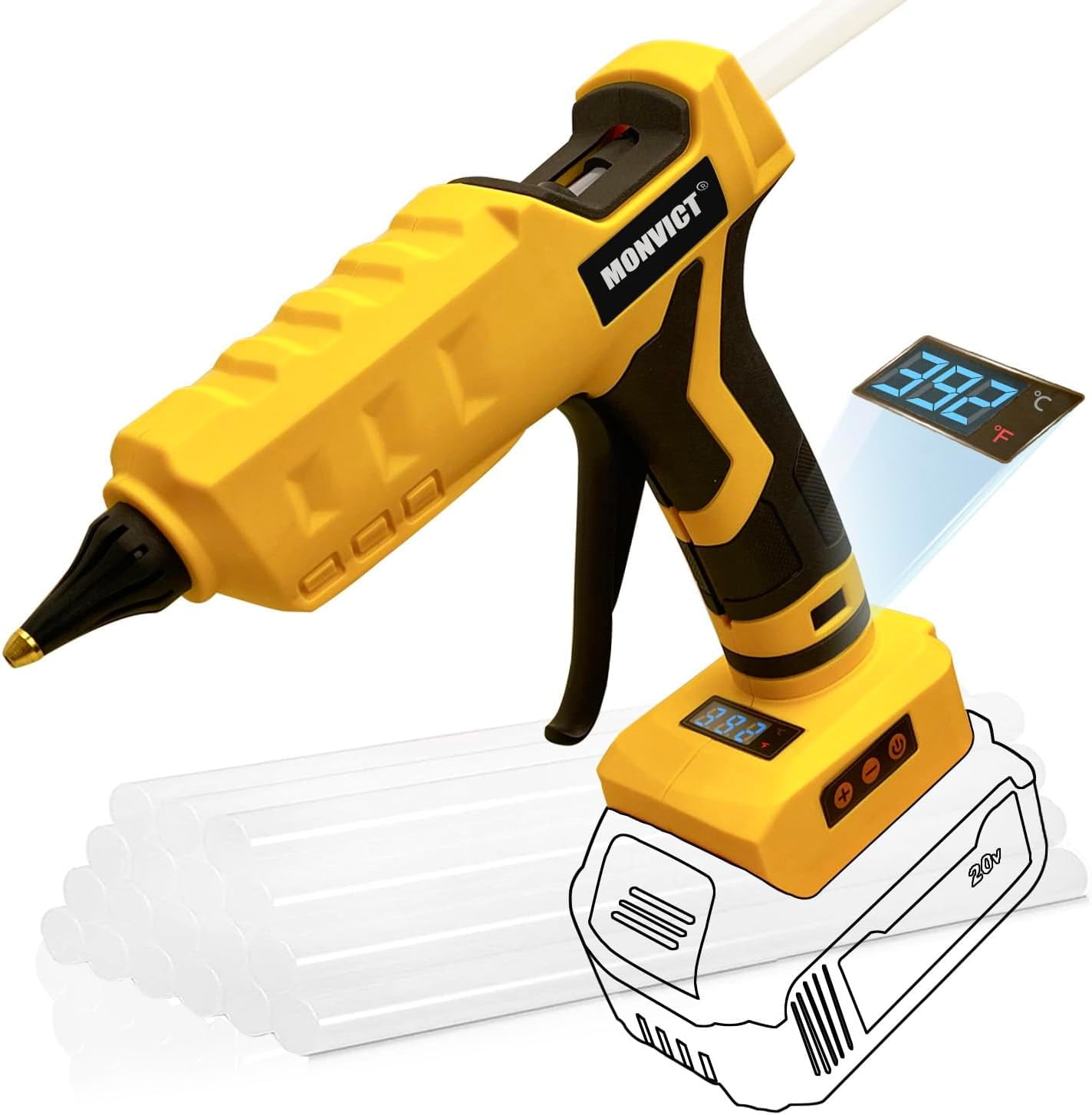 Cordless Glue Gun for Dewalt 20V Battery, Upgraded 100W Digital ...