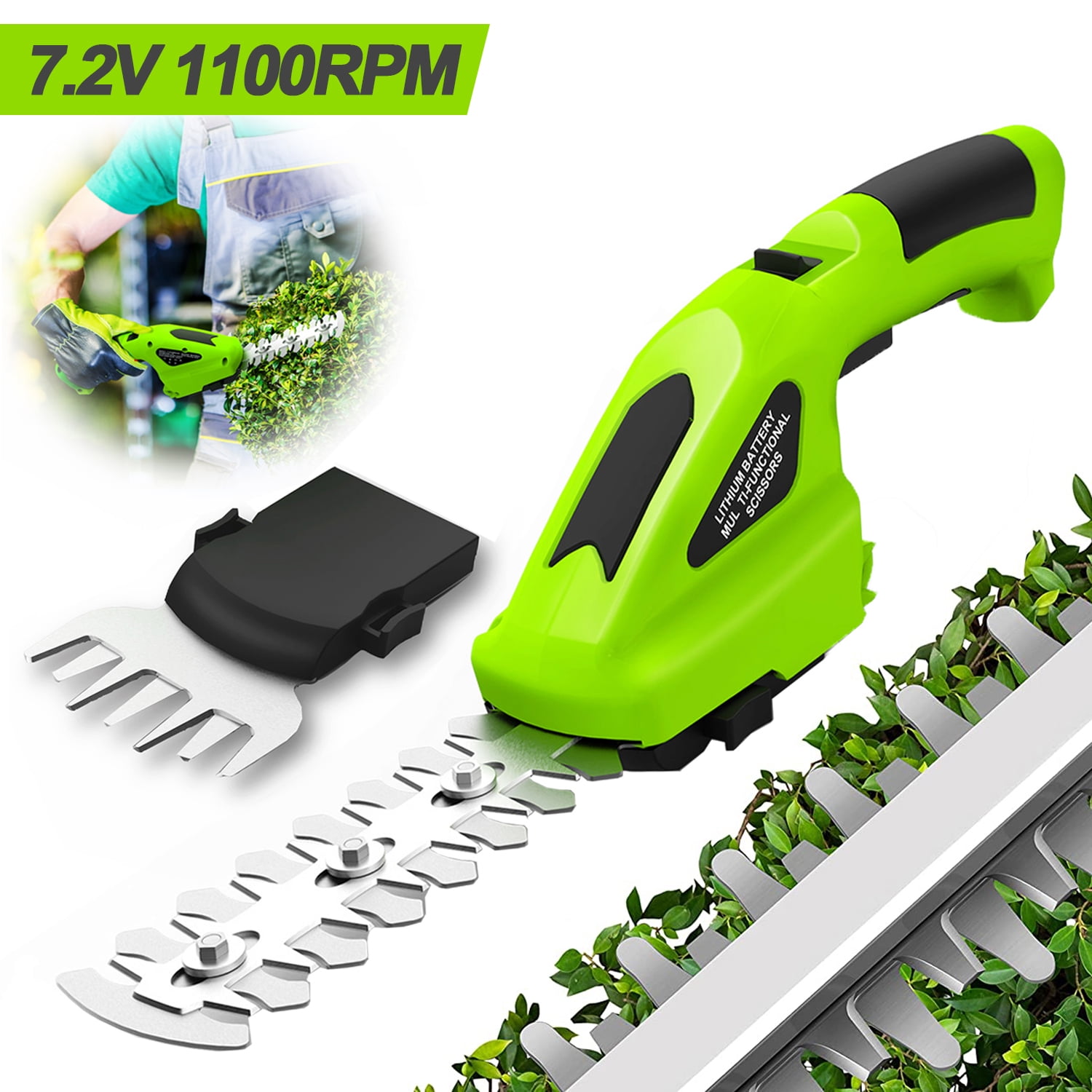 Cordless Grass Shear & Shrubbery Trimmer - 2 in 1 Handheld Hedge ...