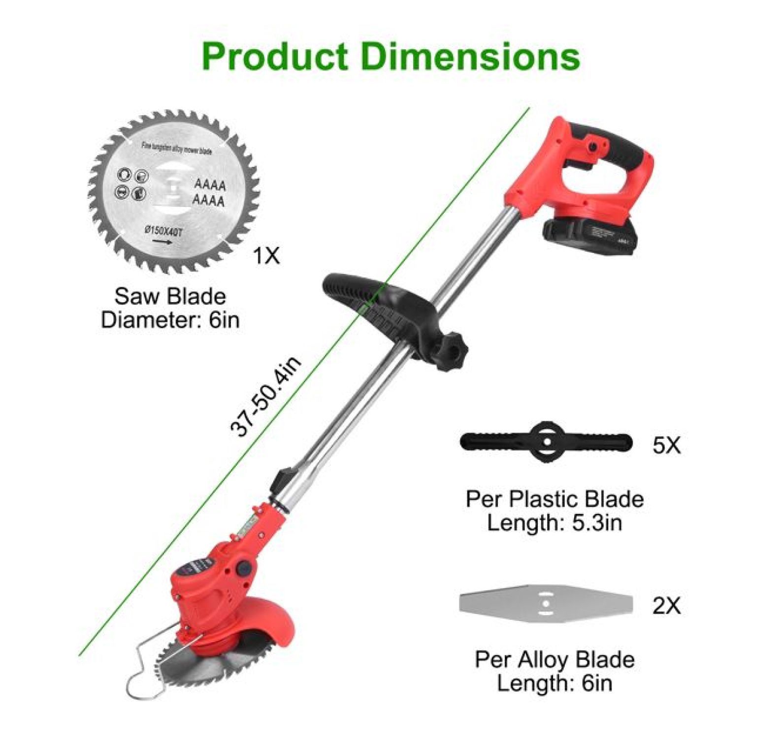 Cordless Grass Trimmer, 8000 RPM Telescopic Weed Eater, 37-50.4in ...